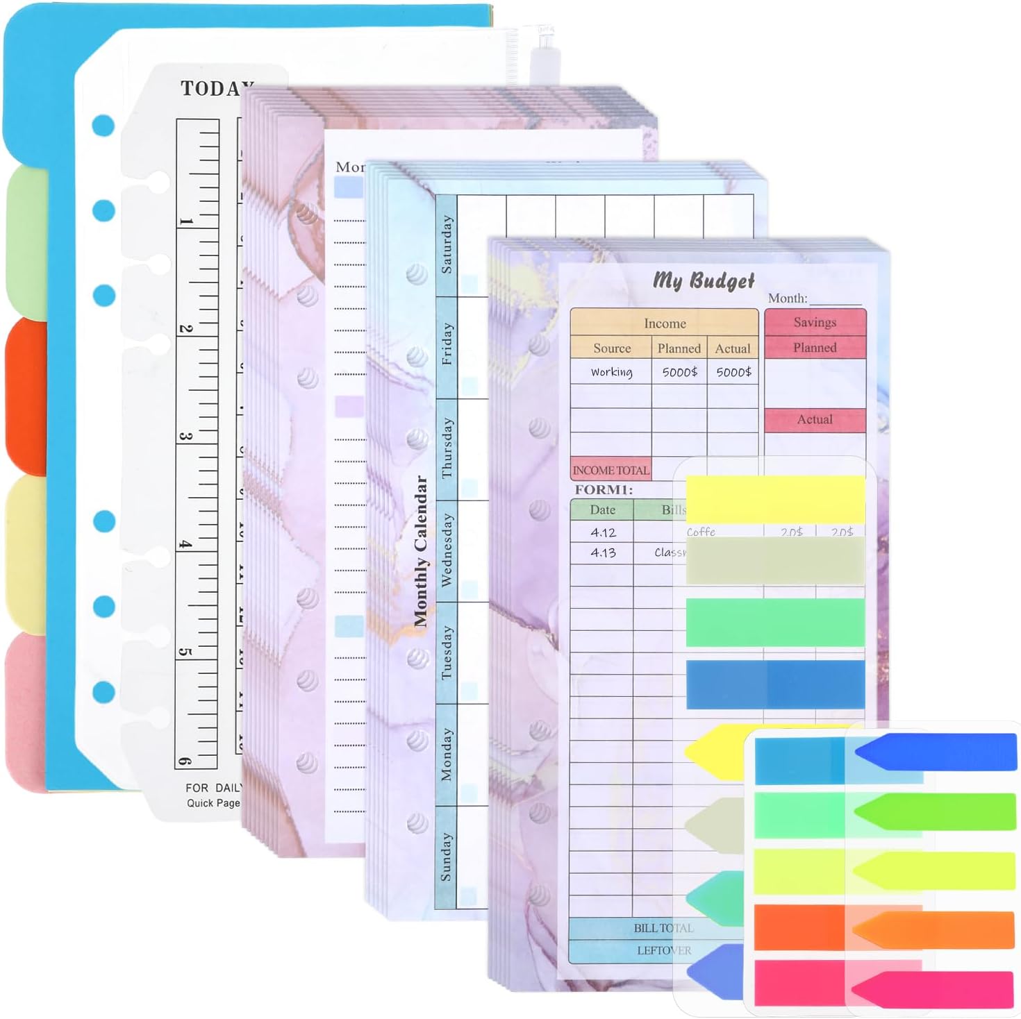 Amazon.com : DSLSQD A6 Planner Inserts, 6 Ring Binder Inserts 82 Sheets ...