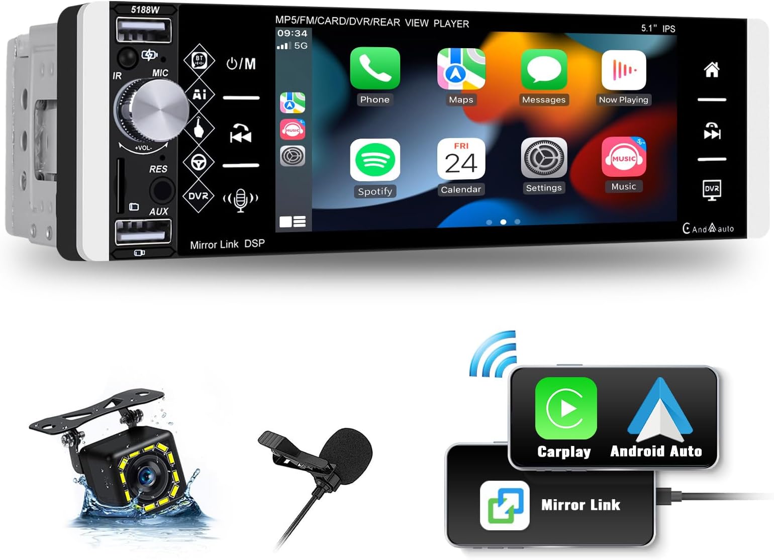 Amazon.com: UNITOPSCI Single Din Touch Screen Car Stereo 5.1 Inch ...