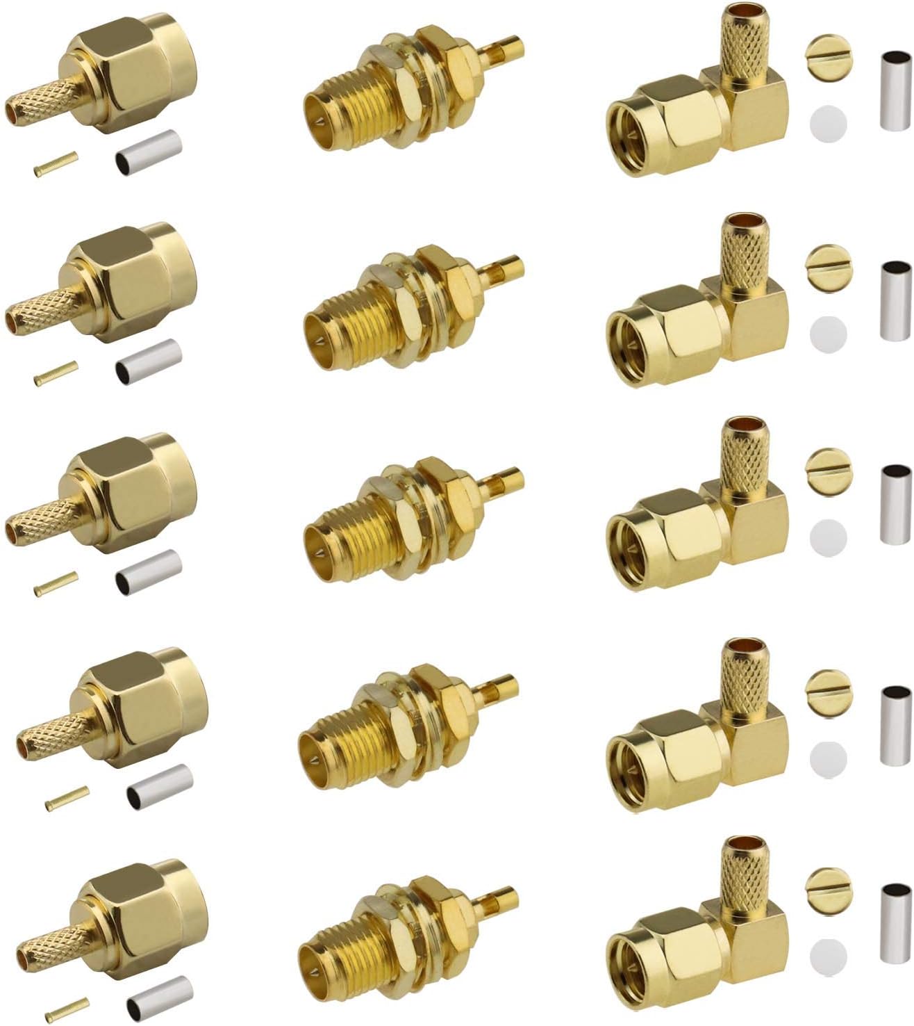 EMSea 15pcs Straight RF Coaxial Connector Kit, RP SMA Female SMA Male ...