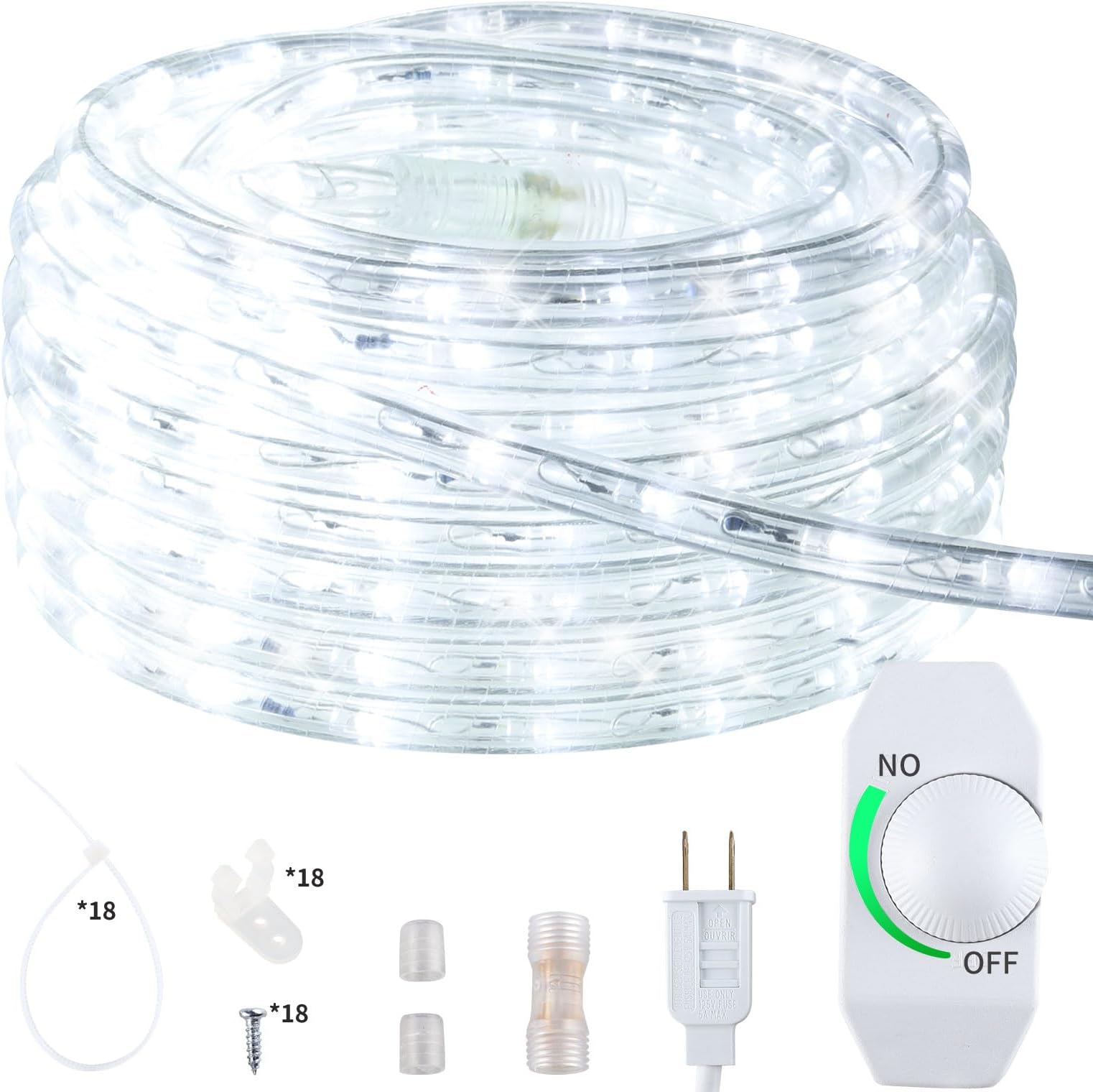 Amazon.com: West Ivory 648LEDs, 60ft Cool White LED Rope Light w/ 8 ...