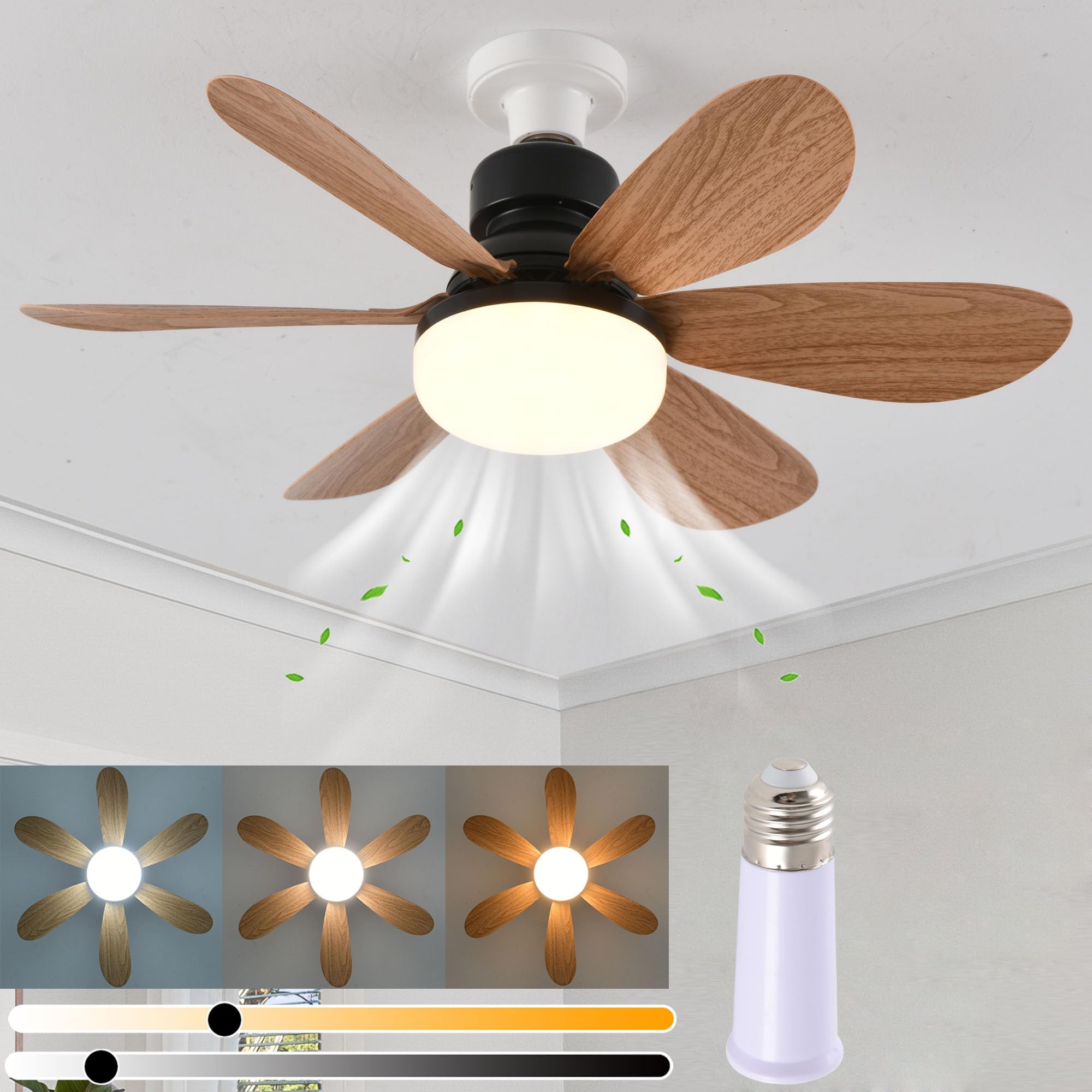Modern Socket Fan Light Ceiling Fans with Lights 16.5'' Dimmable 3 Wind ...
