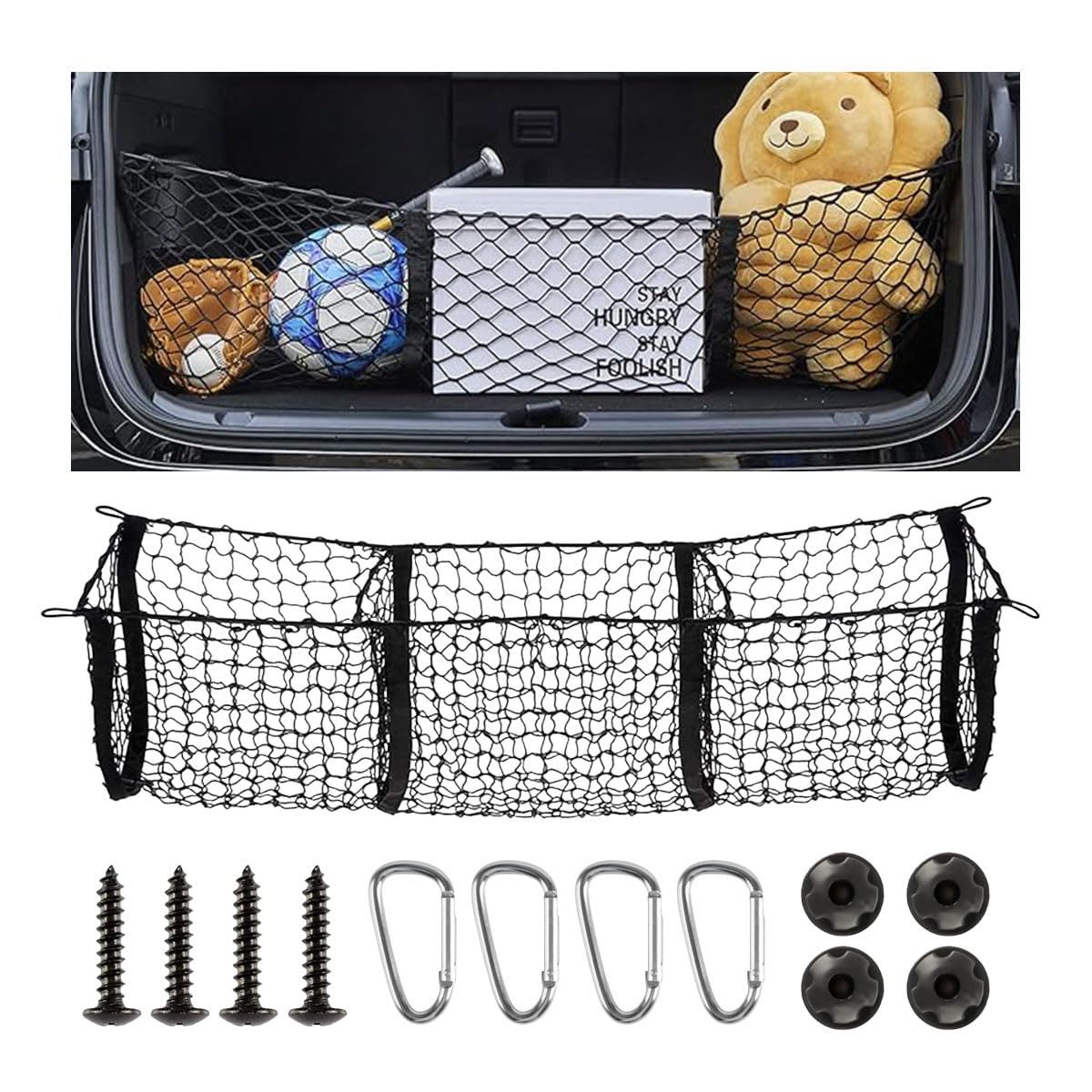 Amazon.com: Detachable Cargo Net for Car, Expandable 3 Pocket Heavy ...