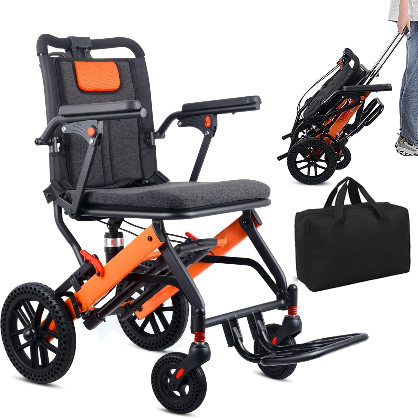Amazon.com: Upgraded Transport Wheelchair, Come with Telescopic Handle ...