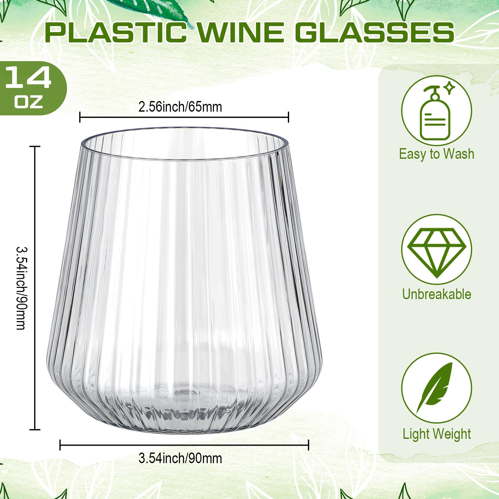 Snapklik.com : 100 Pack Plastic Wine Glasses Ribbed Stemless Wine ...