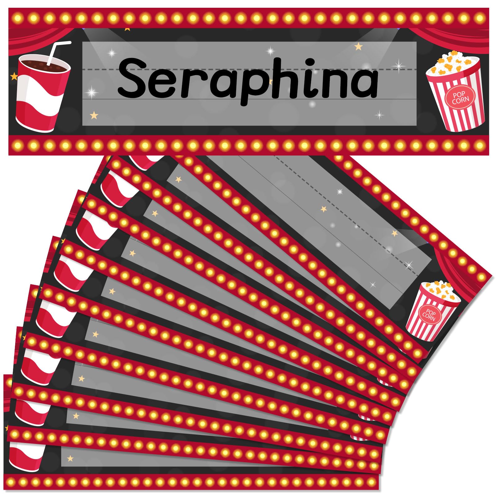Snapklik.com : 36Pcs Movie Night Popcorn Name Plate For Desk Classroom ...