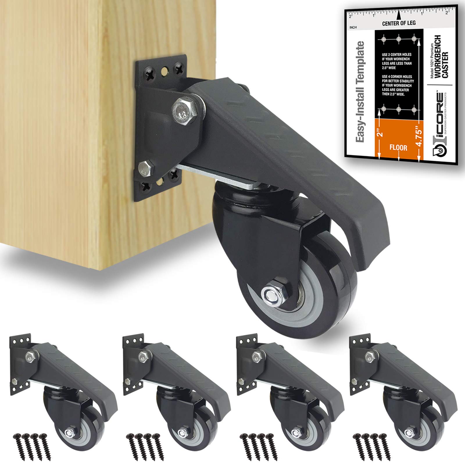 Buy iCORE Premium Workbench Caster 4-Pack Set, Heavy-Duty (420 lb) All ...
