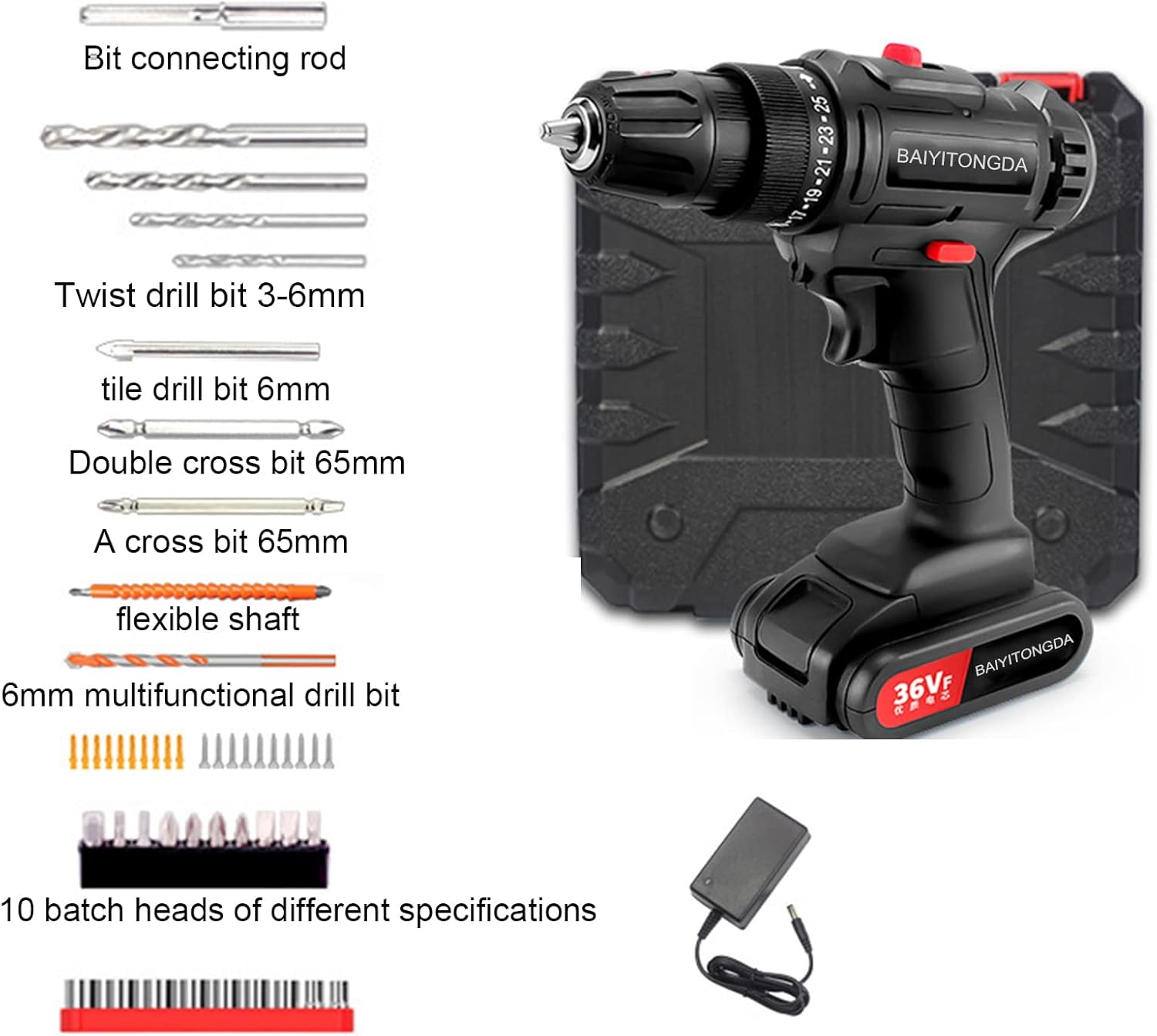 36V Cordless Electric Drill Set, Electric Drill Driver Set, 25 Gear ...