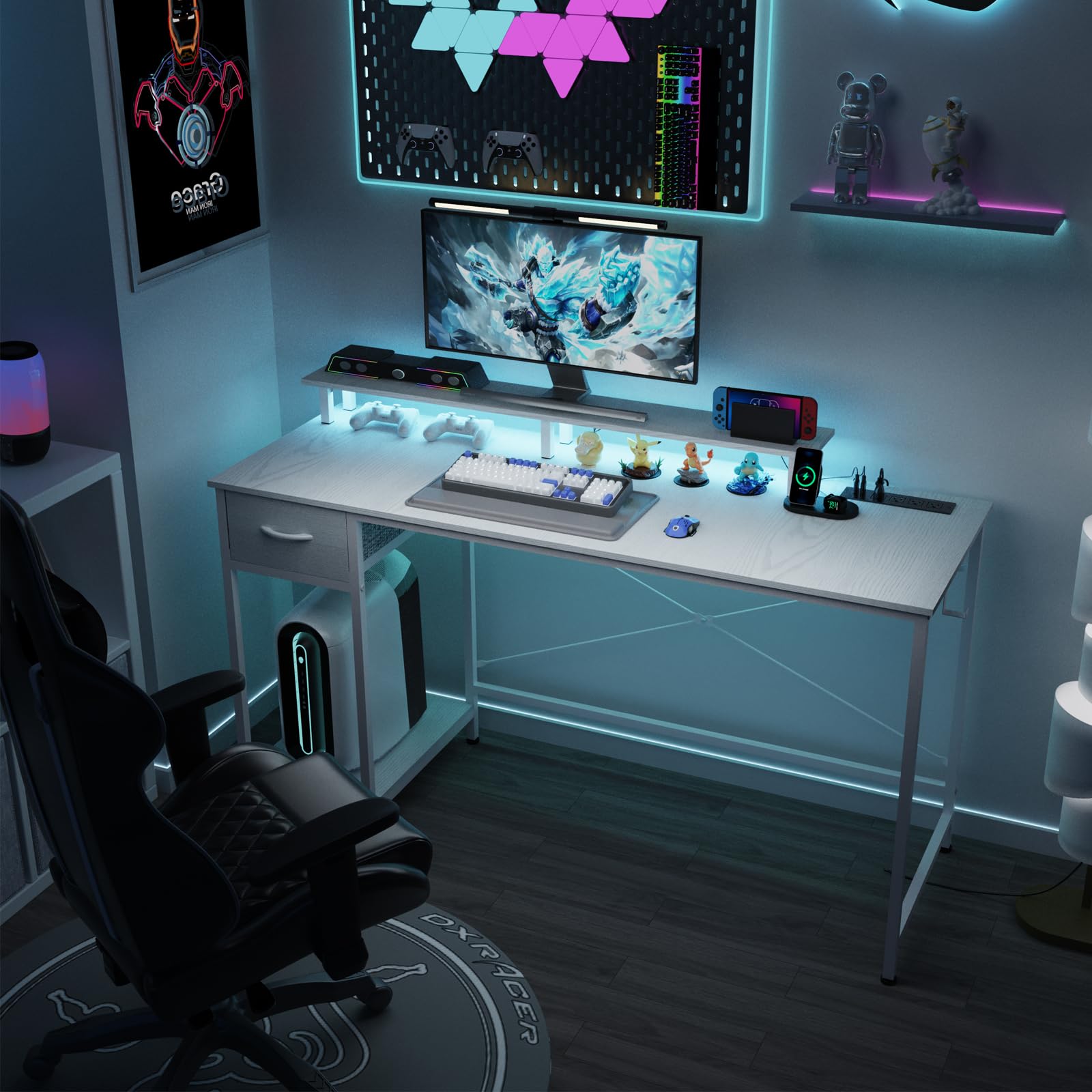 Amazon.com: Lkeiyay 48 in Gaming Desk with LED Lights & Power Outlet,PC ...