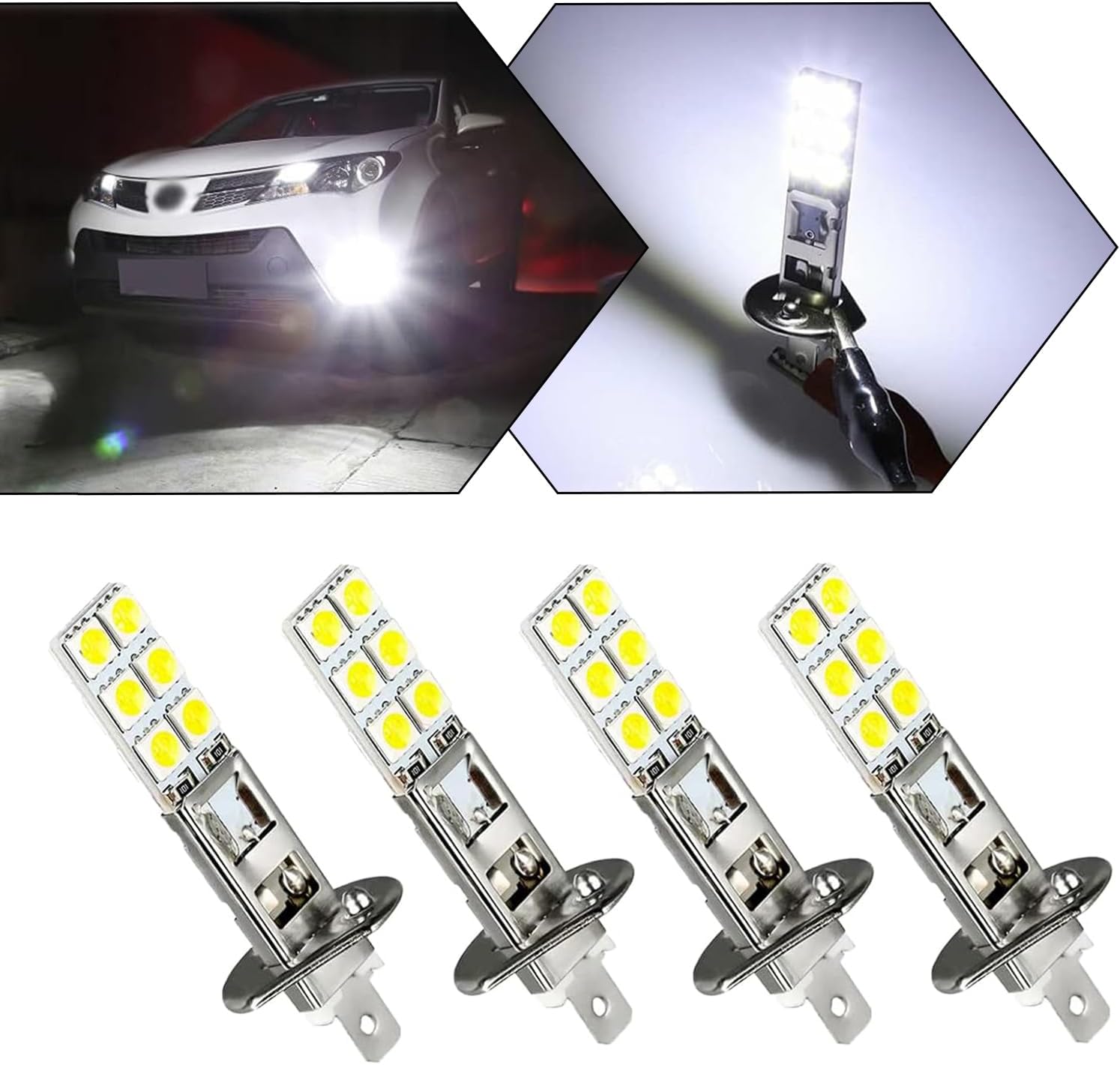 Amazon.com: QODOLSI 4 PCS Car H3 LED Fog Light, 12SMD-5050 Chip High Brightness Anti-fog Light ...