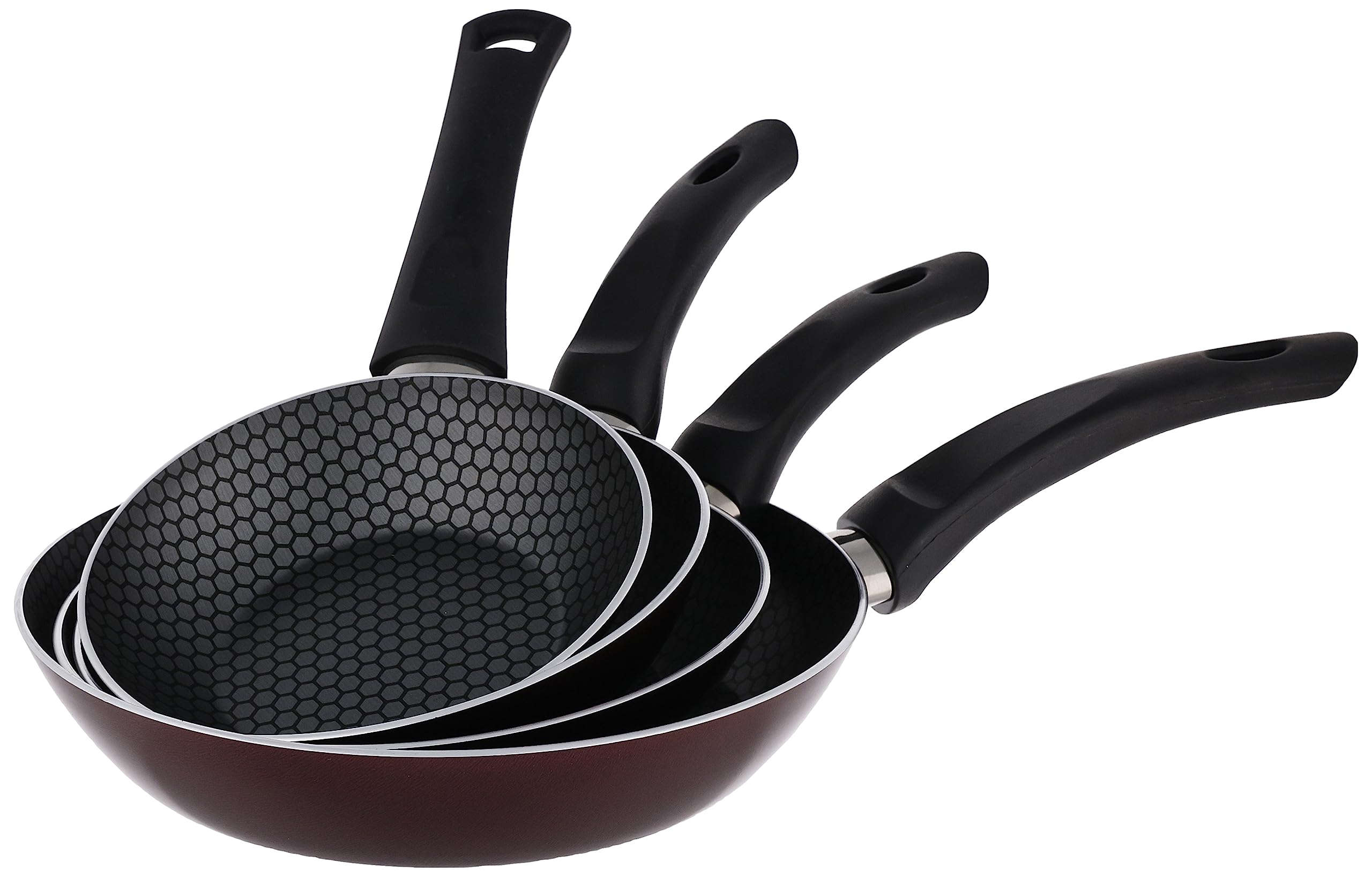 Trueval Teflon frying pan set of 4 pieces, sizes 16-18-20-24, dark red ...