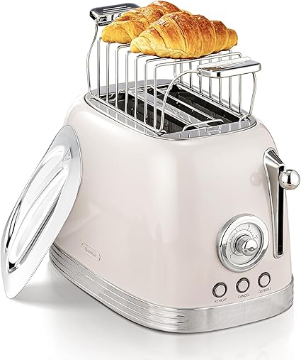Amazon.com: Wiltal Beige Cute Retro Toaster 2 Slice with 1.58" Wide ...