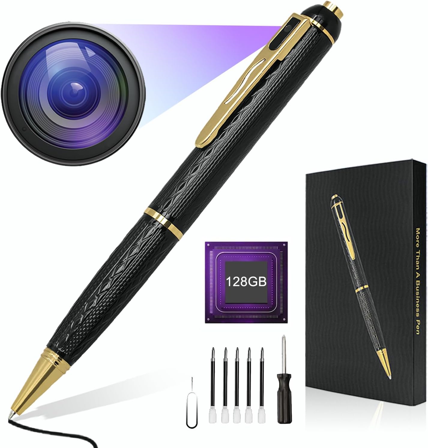 Amazon.com : QETATIY 128G Hidden Camera, 1080P Spy Camera Pen, Nanny ...
