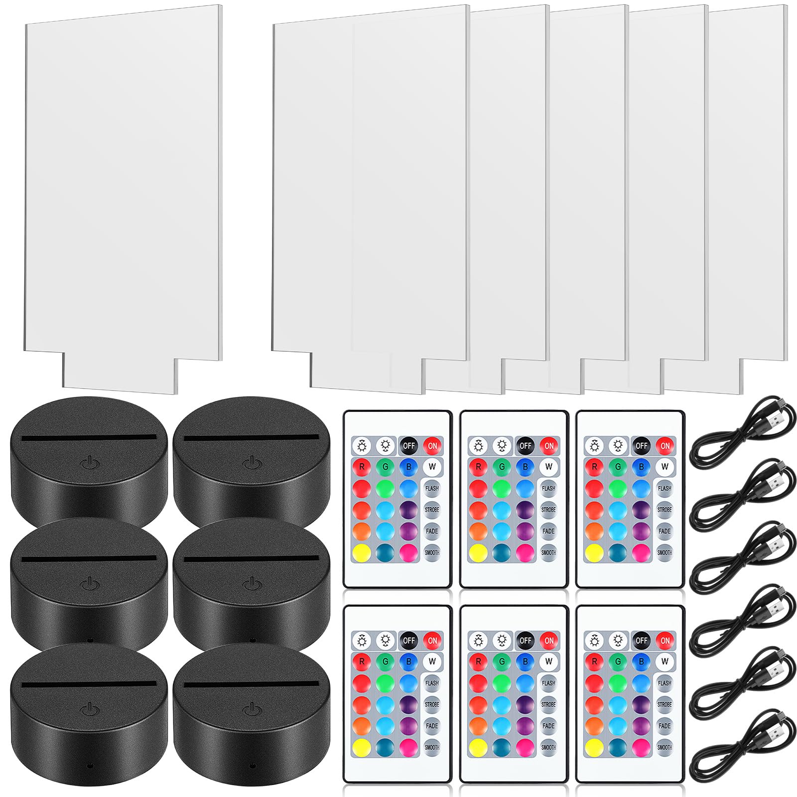6 Sets 3D Night LED Light Lamp Bases Including 6 Light Display Stands 6 ...