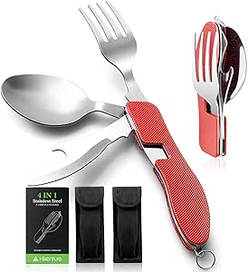 Amazon.com: Camping Utensils 2 Pack,HIKENTURE 4-in-1 Stainless Steel ...