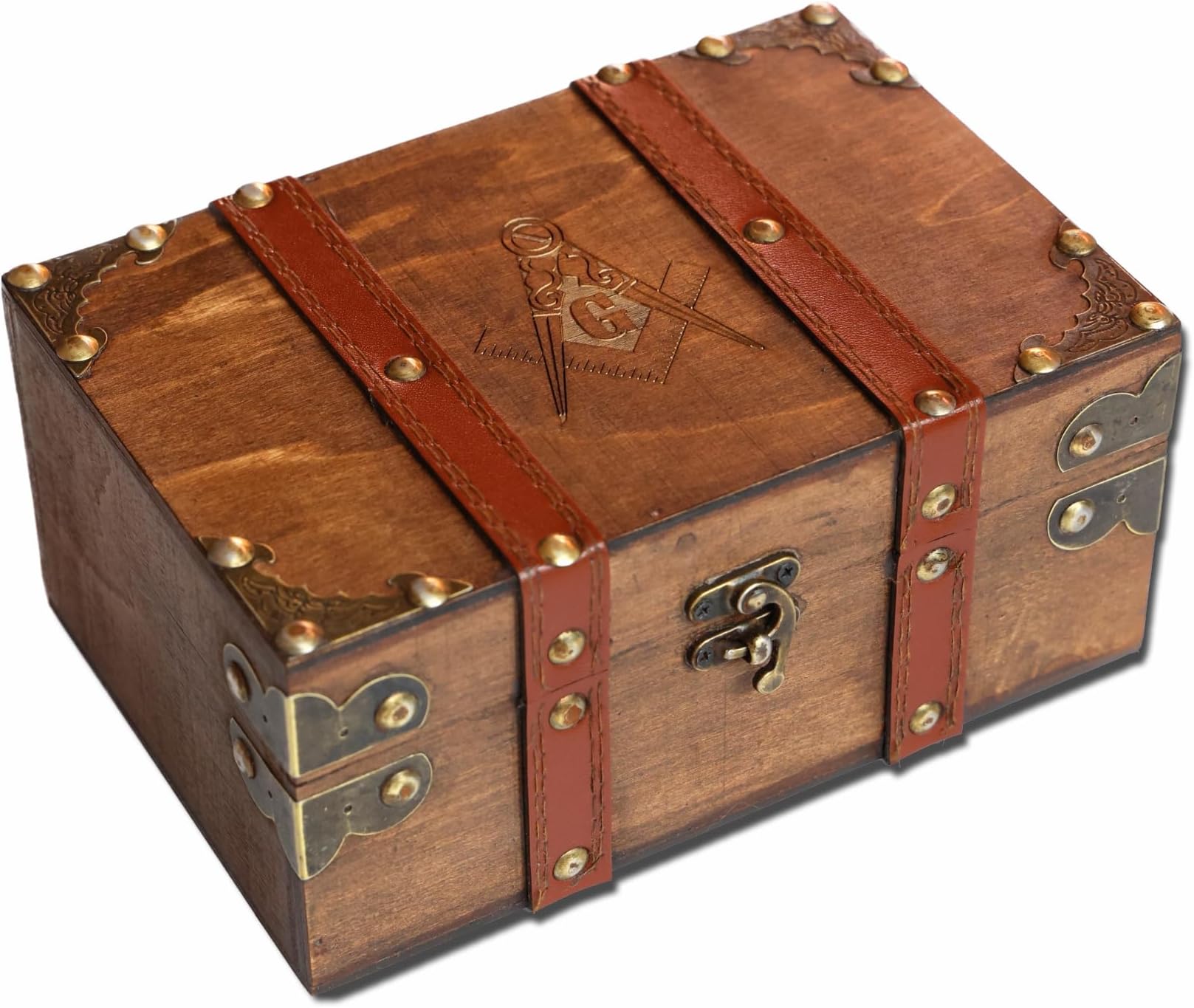 Amazon.com: vuagmiv Masonic Engraved Wood and Leather Chest Box, Wooden ...