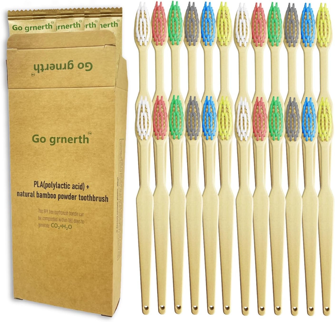Amazon.com : Go grnerth 12pcs Pre-Pasted PLA Biodegradable Toothbrushes ...