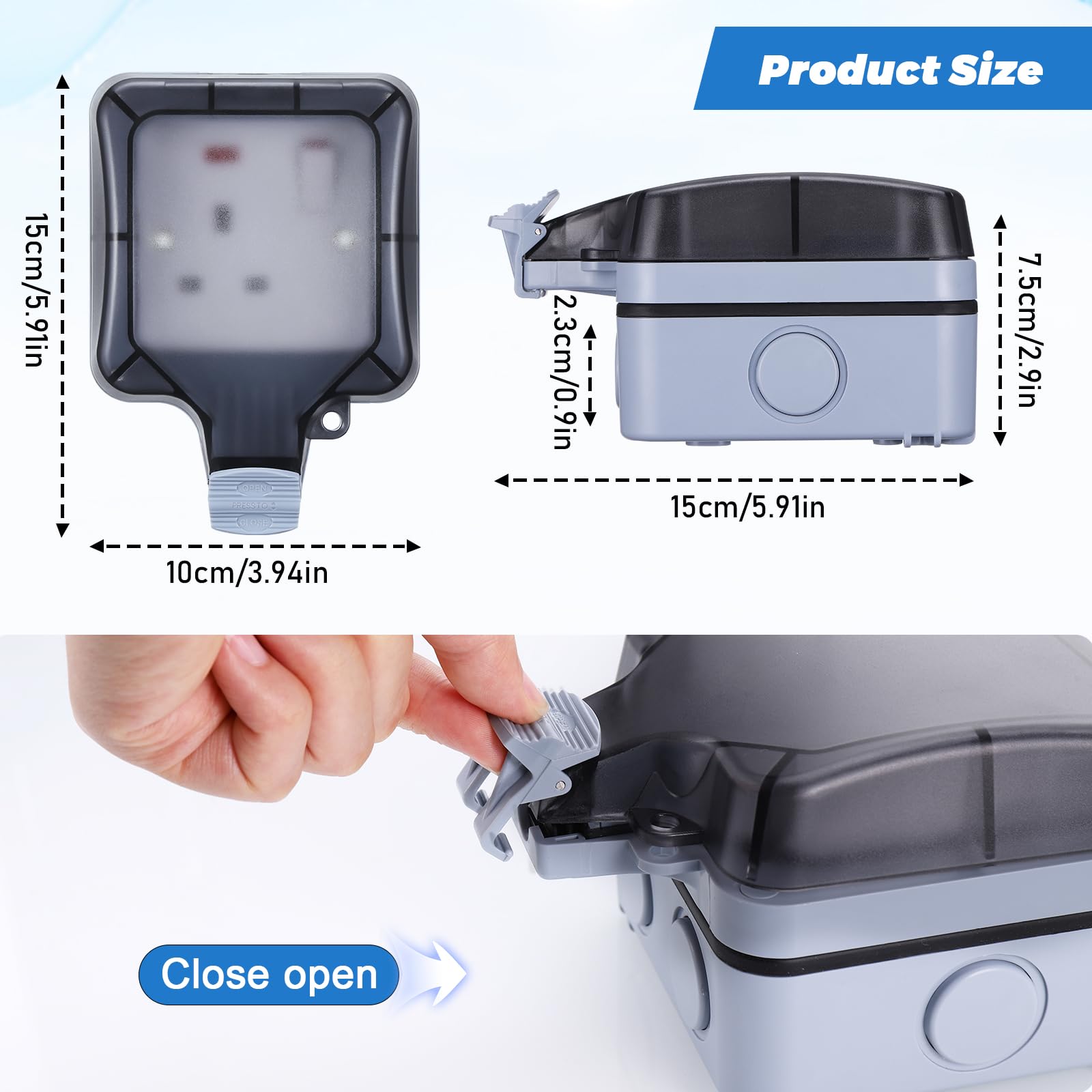 JIZZU Outdoor Plug Sockets Waterproof, Single Plug Socket IP66 with ...