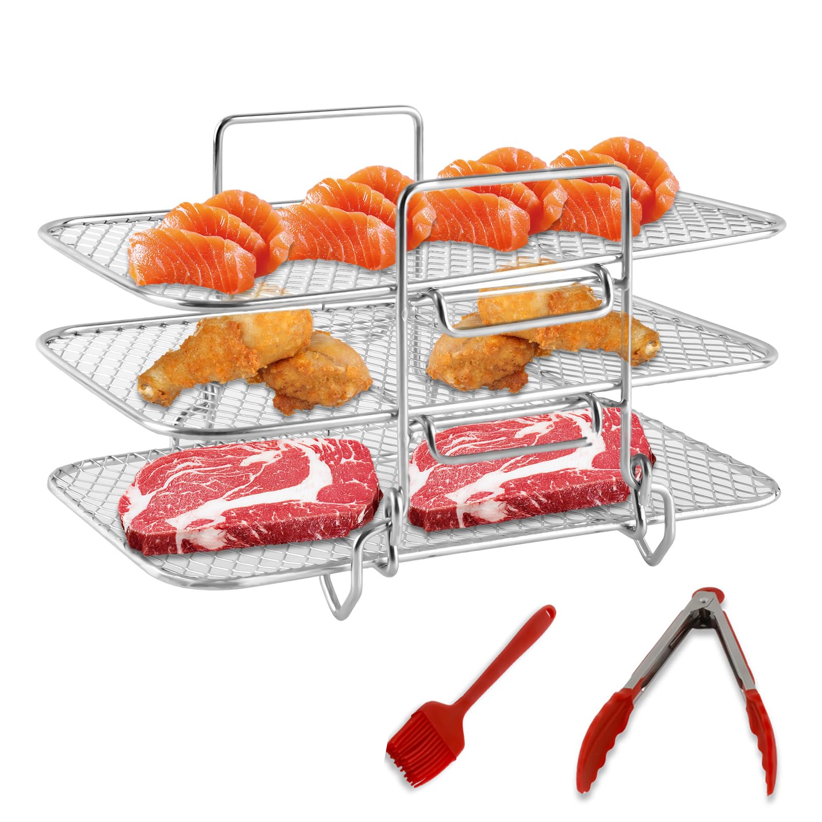 3 Layer Air Fryer Rack, Stainless Steel Square Air Fryer Shelf Cooking ...