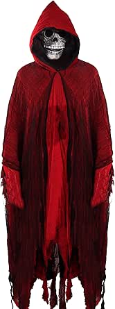 Amazon.com: Lofytain Halloween Grim Reaper Costume Red Hooded Cloak ...