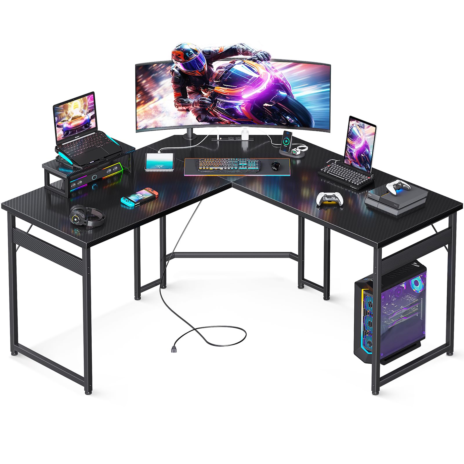 Amazon.com: Casaottima 51 inch L Shaped Gaming Desk with Power Outlets ...