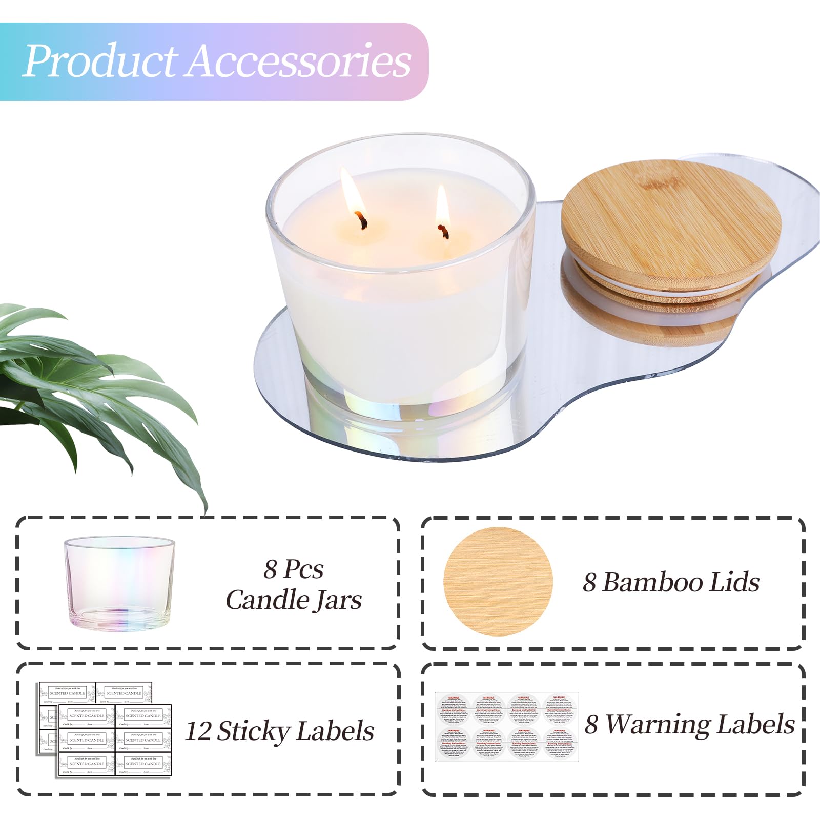 Snapklik.com : CONNOO 8 Pack 12 Oz Iridescent Glass Wide Mouth Candle ...