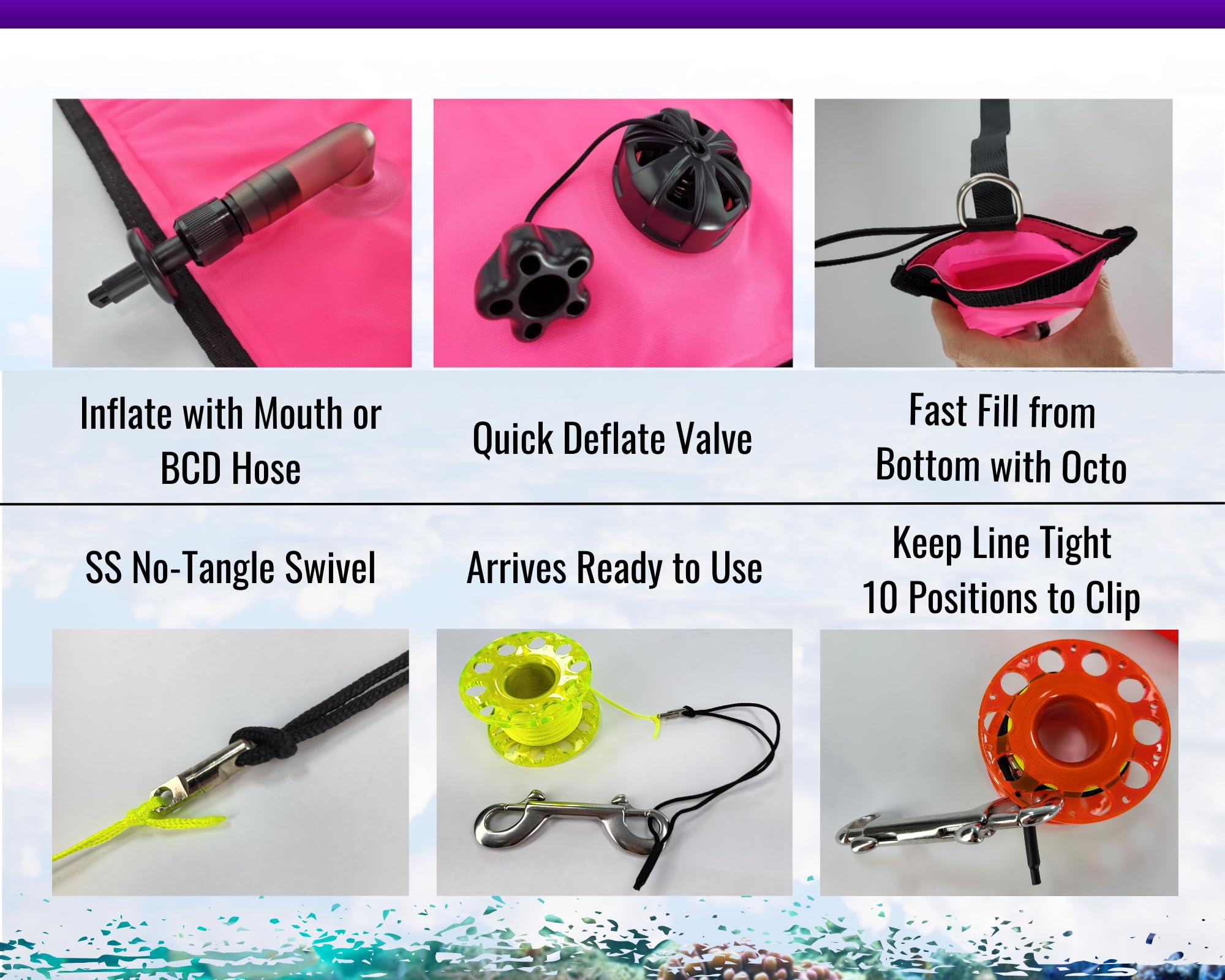 Diver Surface Marker 6ft Safety Sausage Surface Marker Buoy For Diving ...