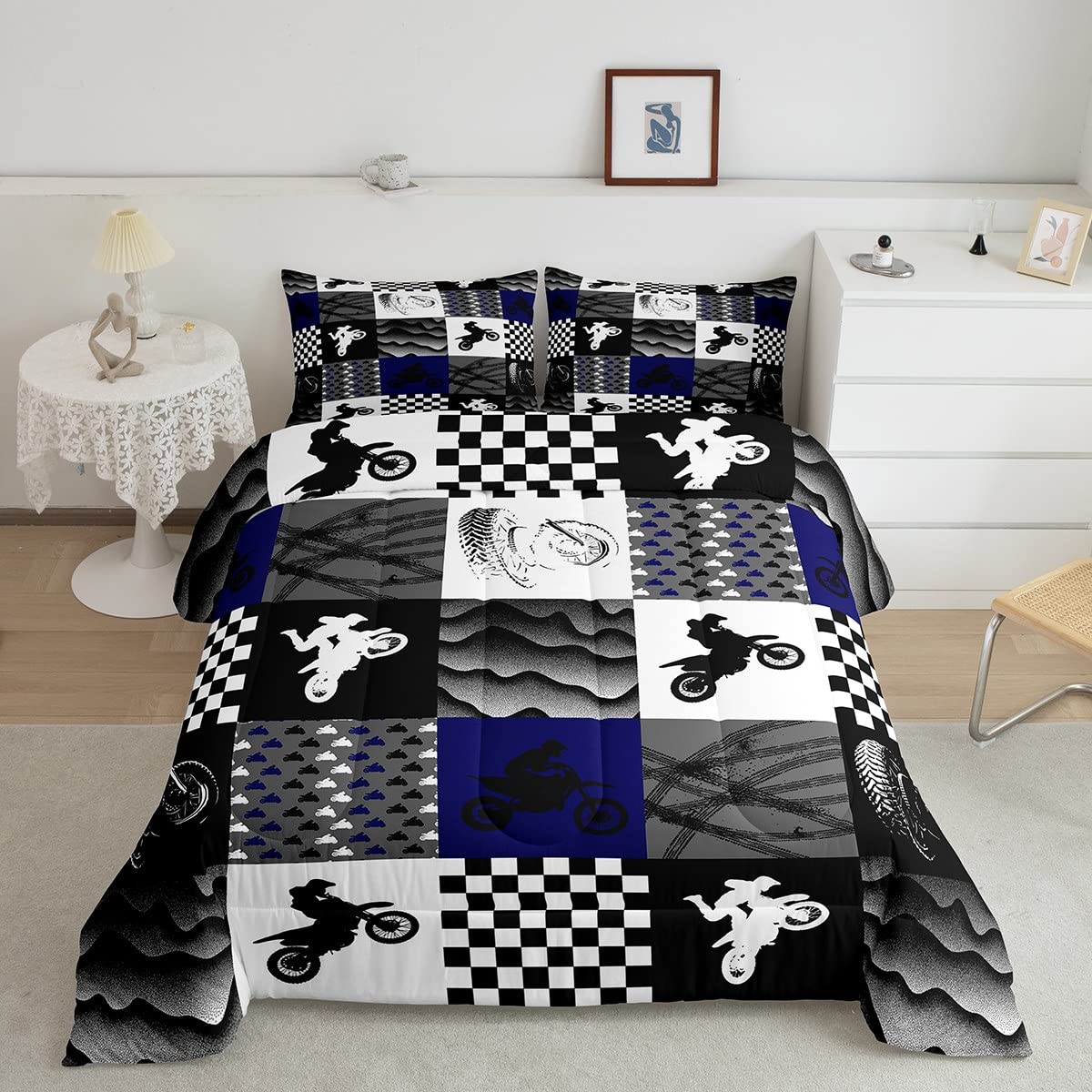 Amazon.com: Dirt Bike Comforter Set, Motocross Rider Bedding Comforter ...