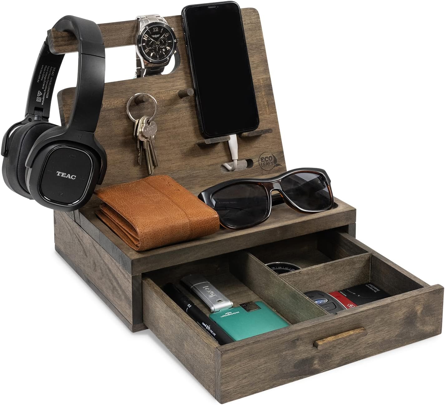 Nightstand Organizer for Men - Rustic Wood Phone Docking Station ...