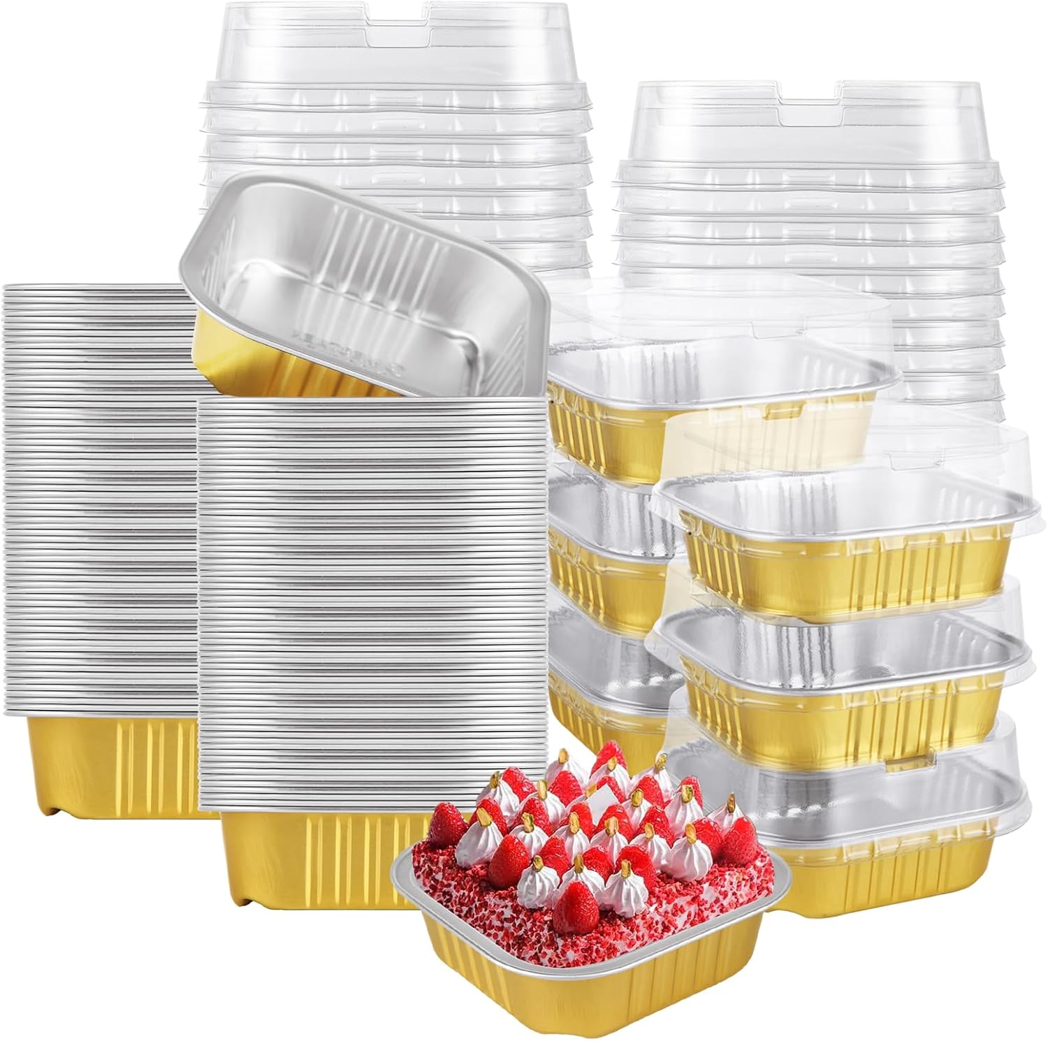 Amazon.com: Oungy 100 PCS Mini Cake Pans With Lids Mini Square Cake ...