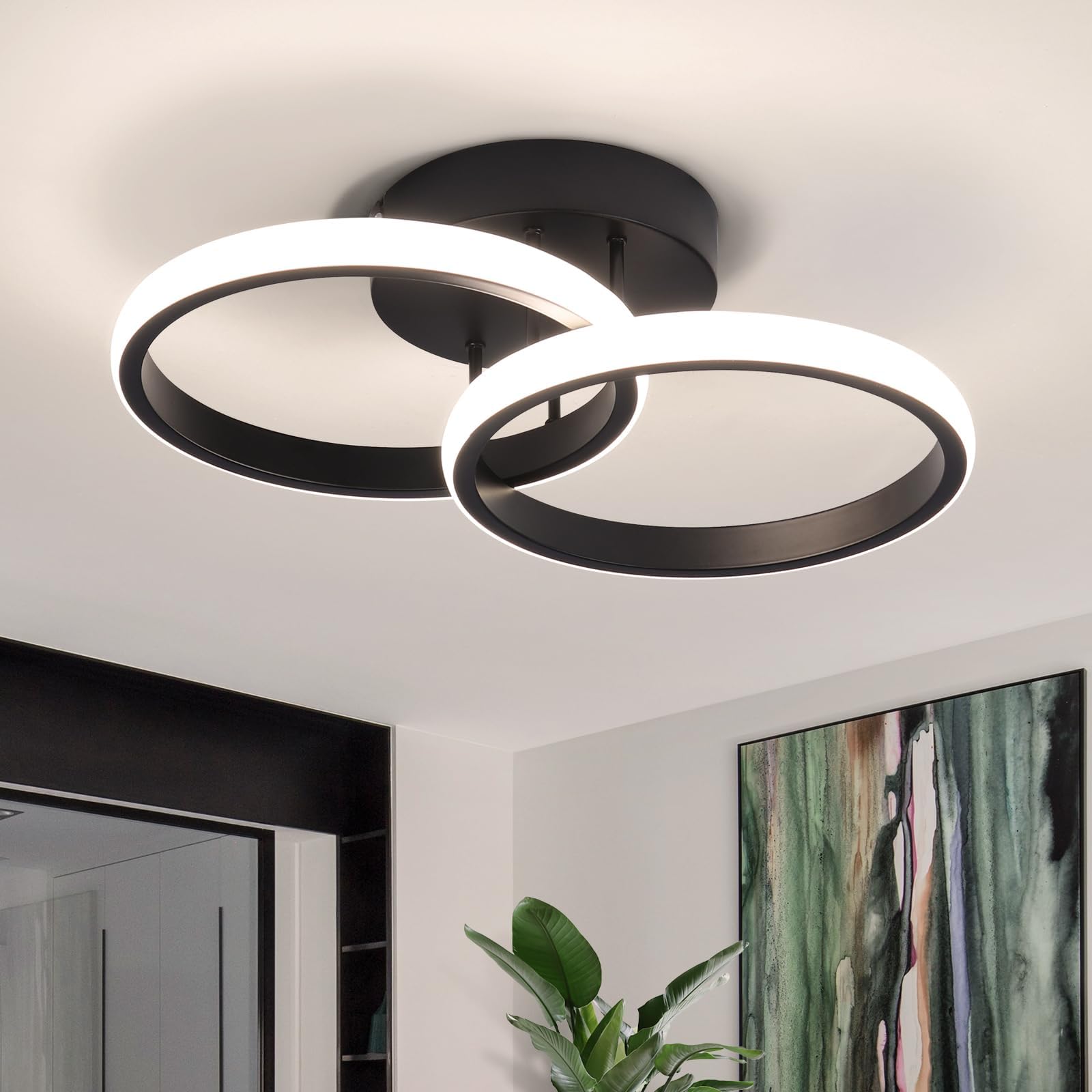 CANEOE 2 Packs Modern Led Ceiling Light Fixtures, Black Semi Flush ...