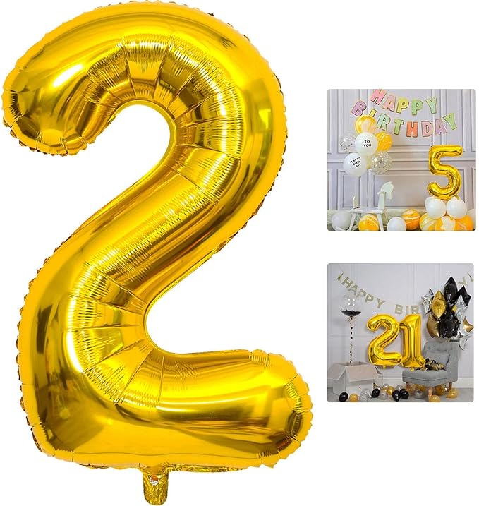 Amazon.com: 2 Number Balloon Gold 40 inch Big Foil Mylar 2nd Balloons ...