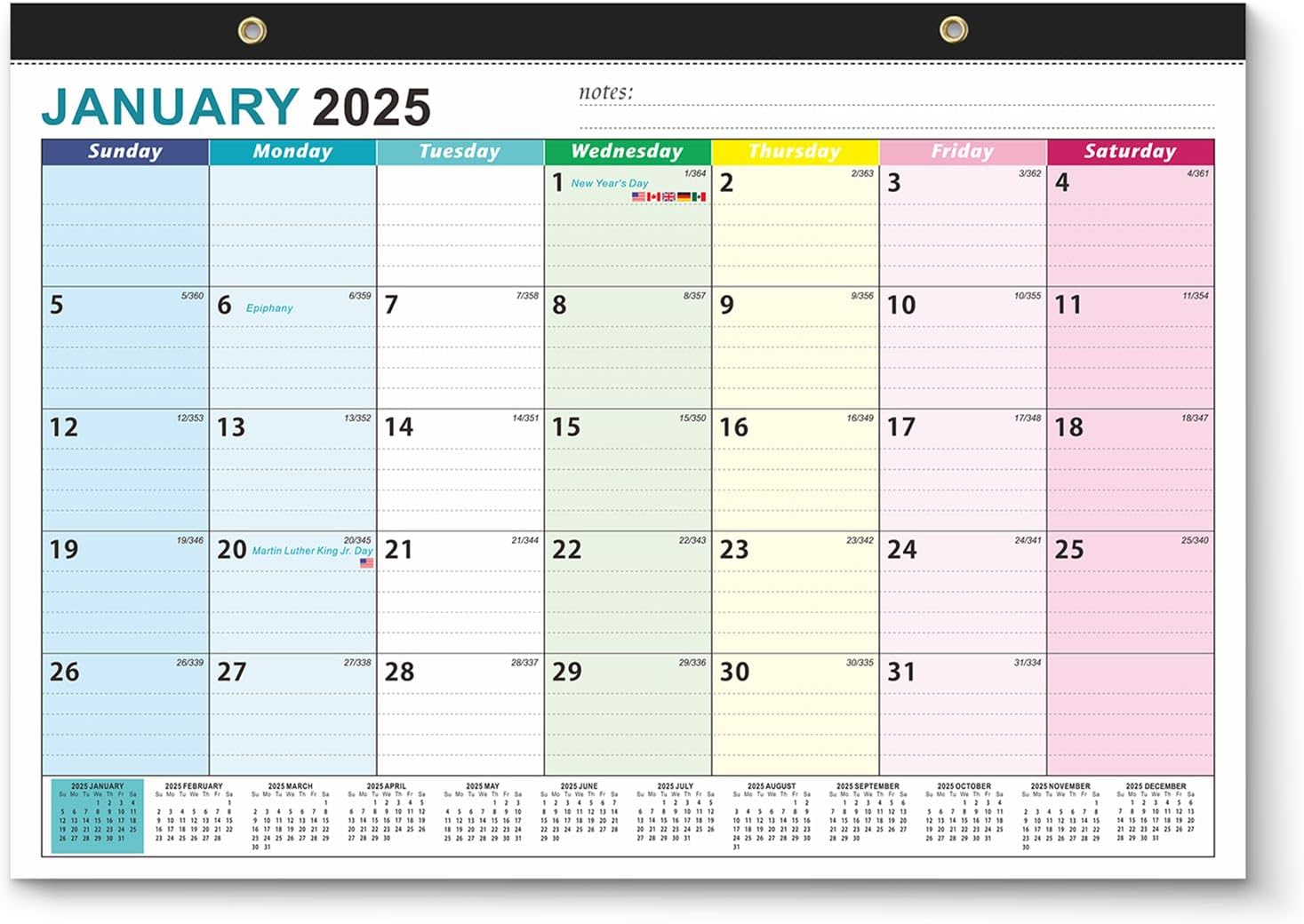 Calendrier mural de janvier 2025 à juin 2026, 18 mois académique mural ...