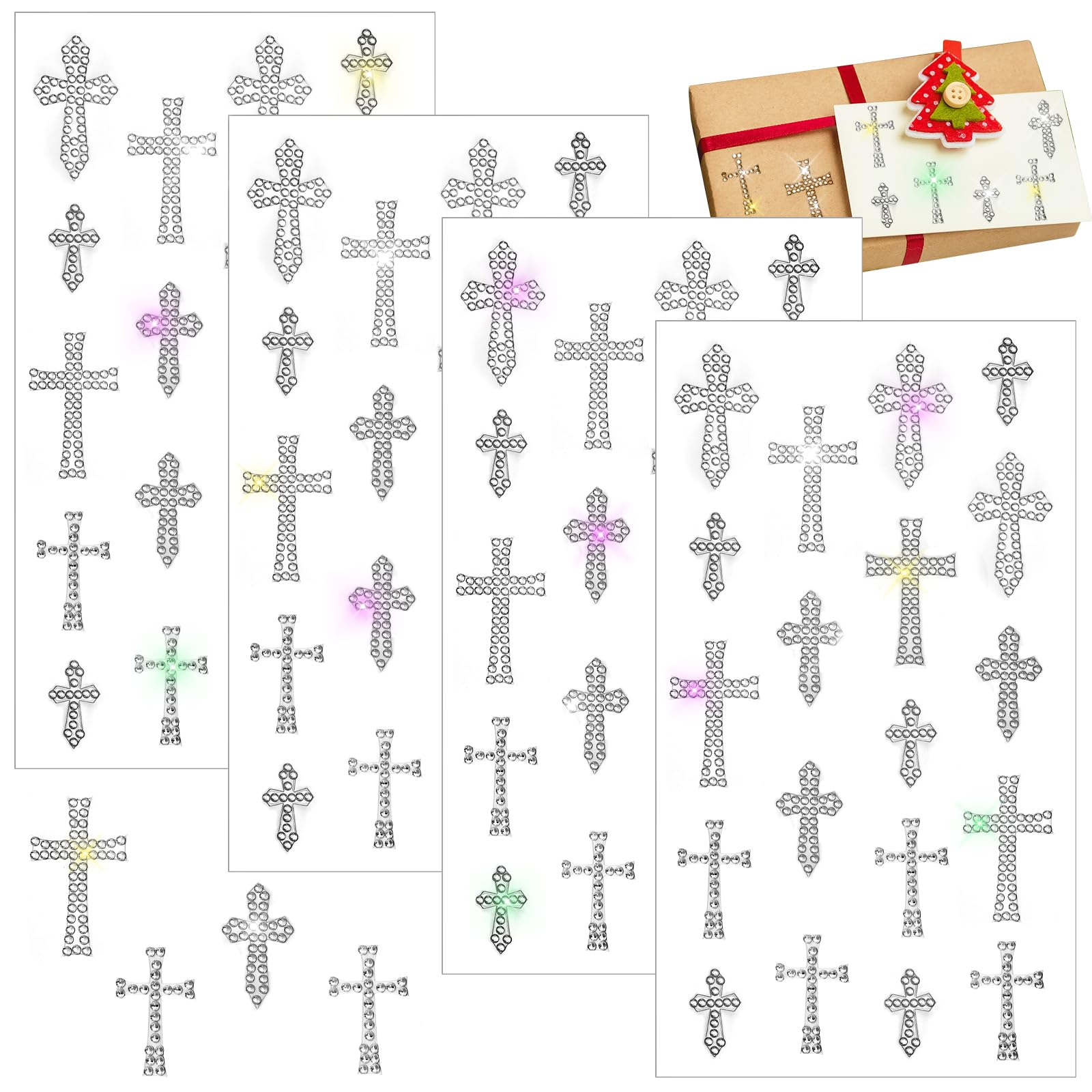 Amazon.com: Epakh 4 Sheets Silver Glitter Cross Stickers Bling Cross ...