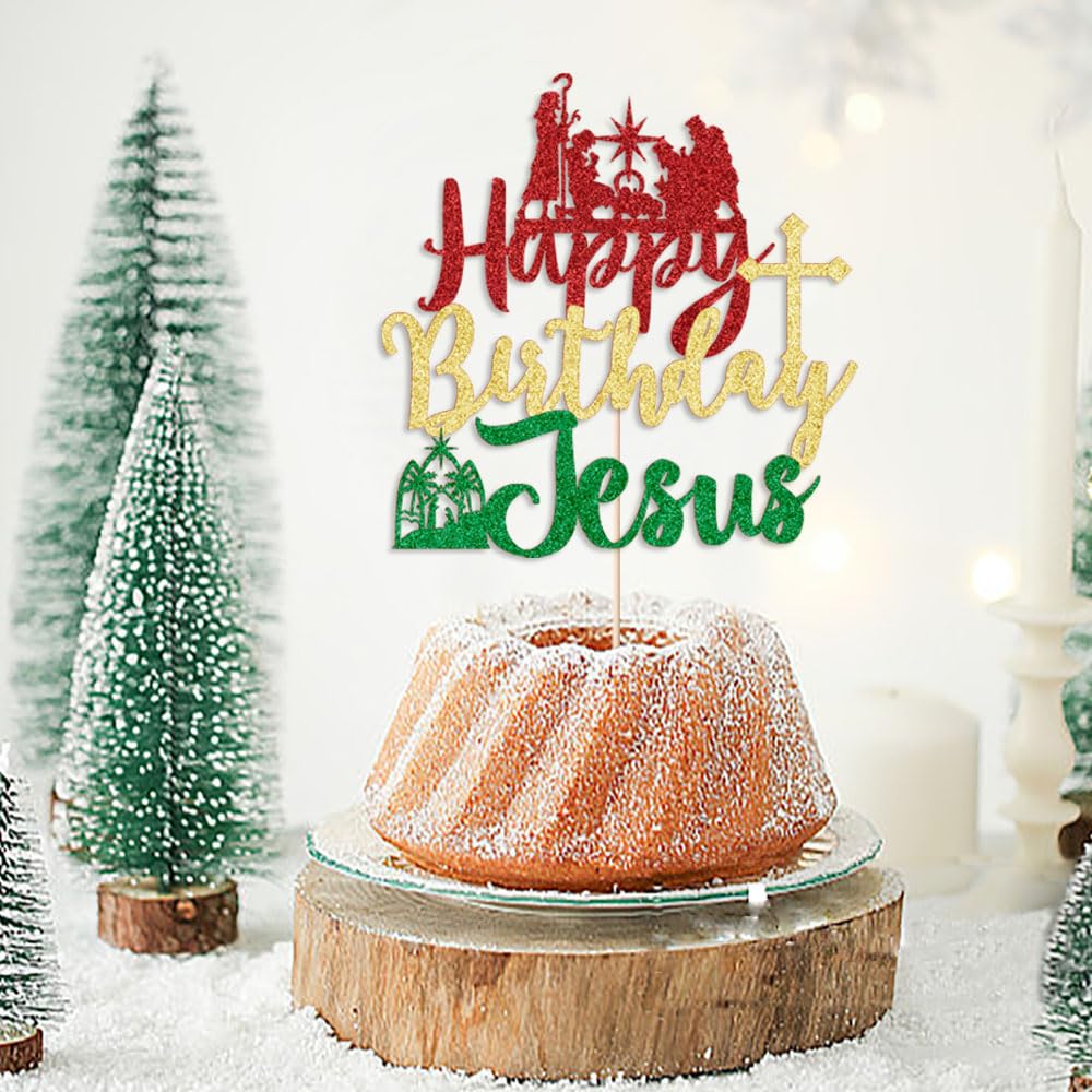 Amazon.com: Auteby Happy Birthday Jesus Cake Topper, Jesus Birthday ...