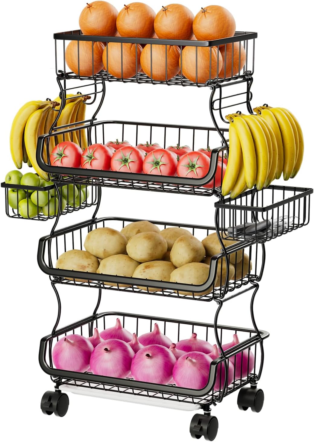 Amazon.com: Simple Trending 4 Tier Rolling Fruit Vegetable Basket Cart ...