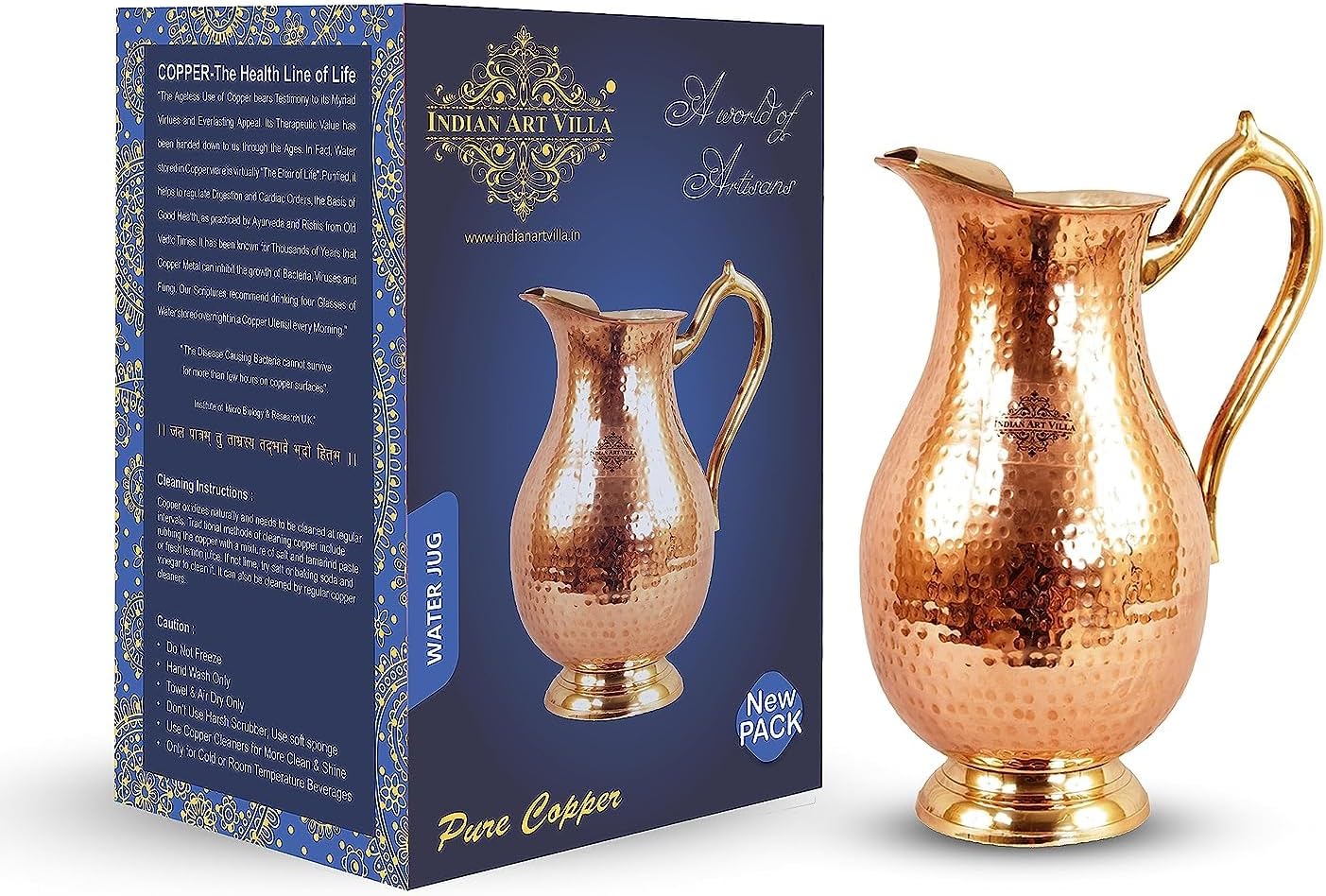 Buy Indian Art Villa Hammered Royal Surahi Design Copper Jug Pitcher ...