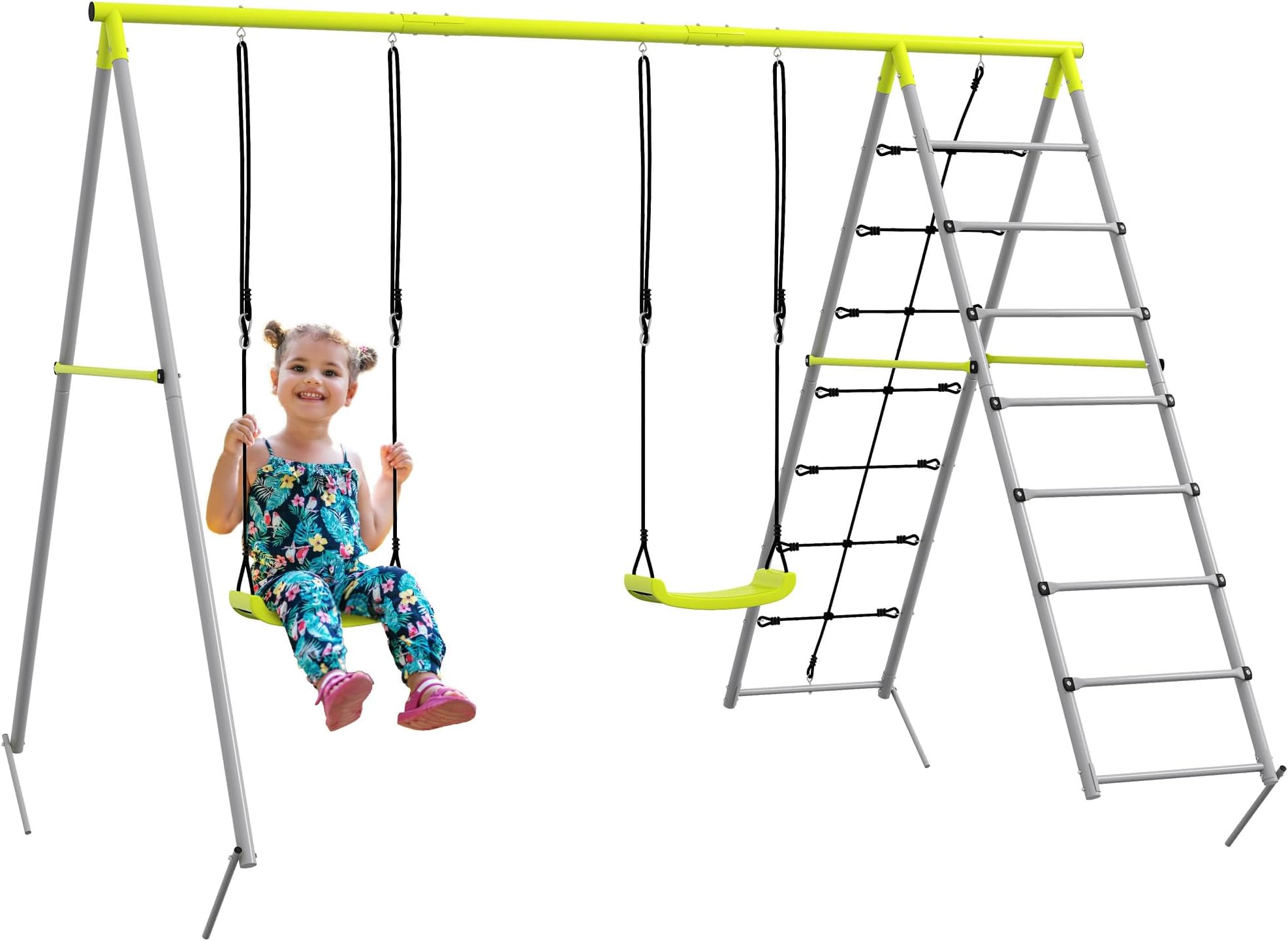 HOMCOM Balançoire 3 agrès portique avec balançoire, échelle et Face à ...