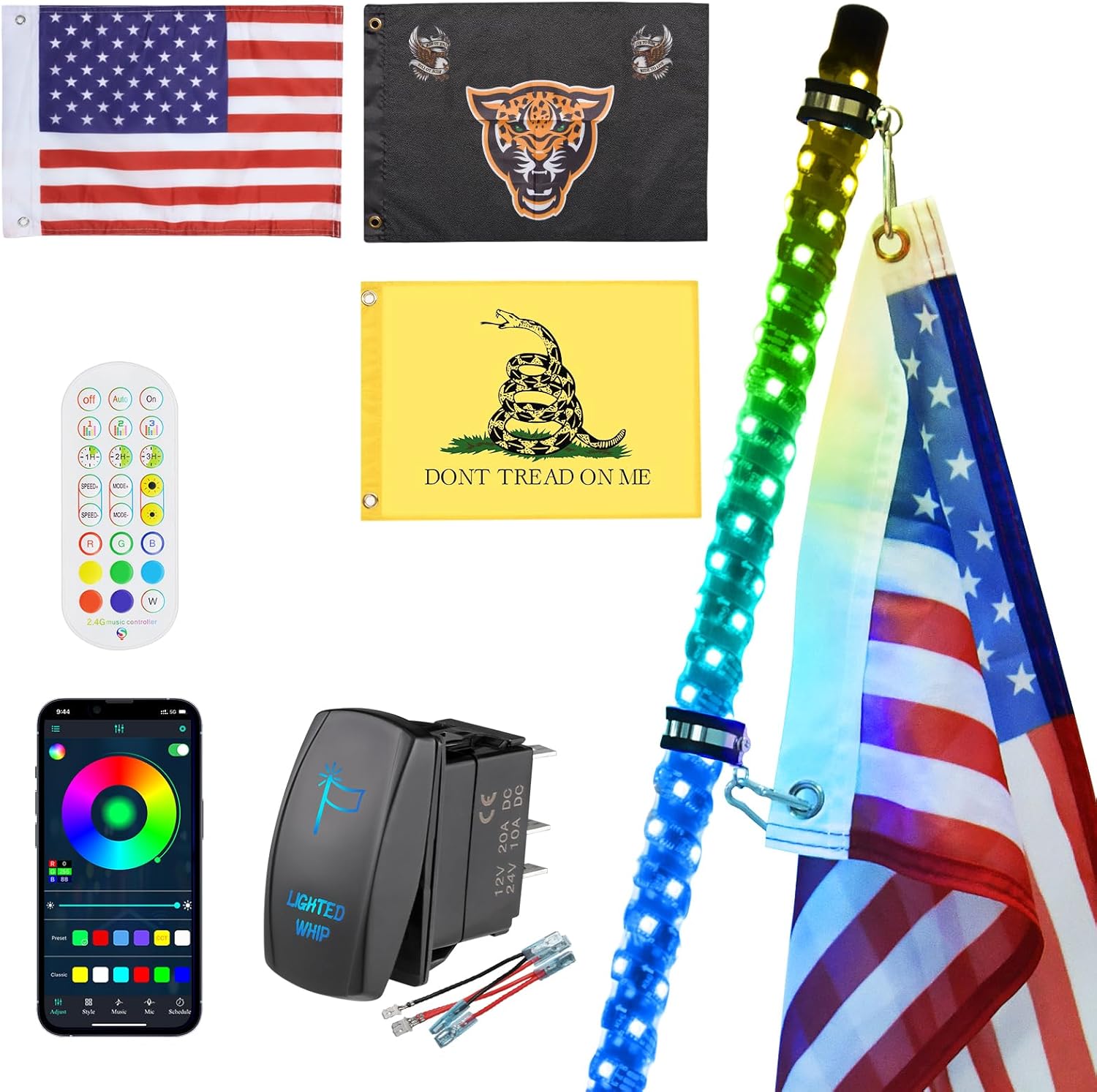 Amazon.com: Ehaho 1 Pack 3FT Whip Lights,LED Whip Light with App ...