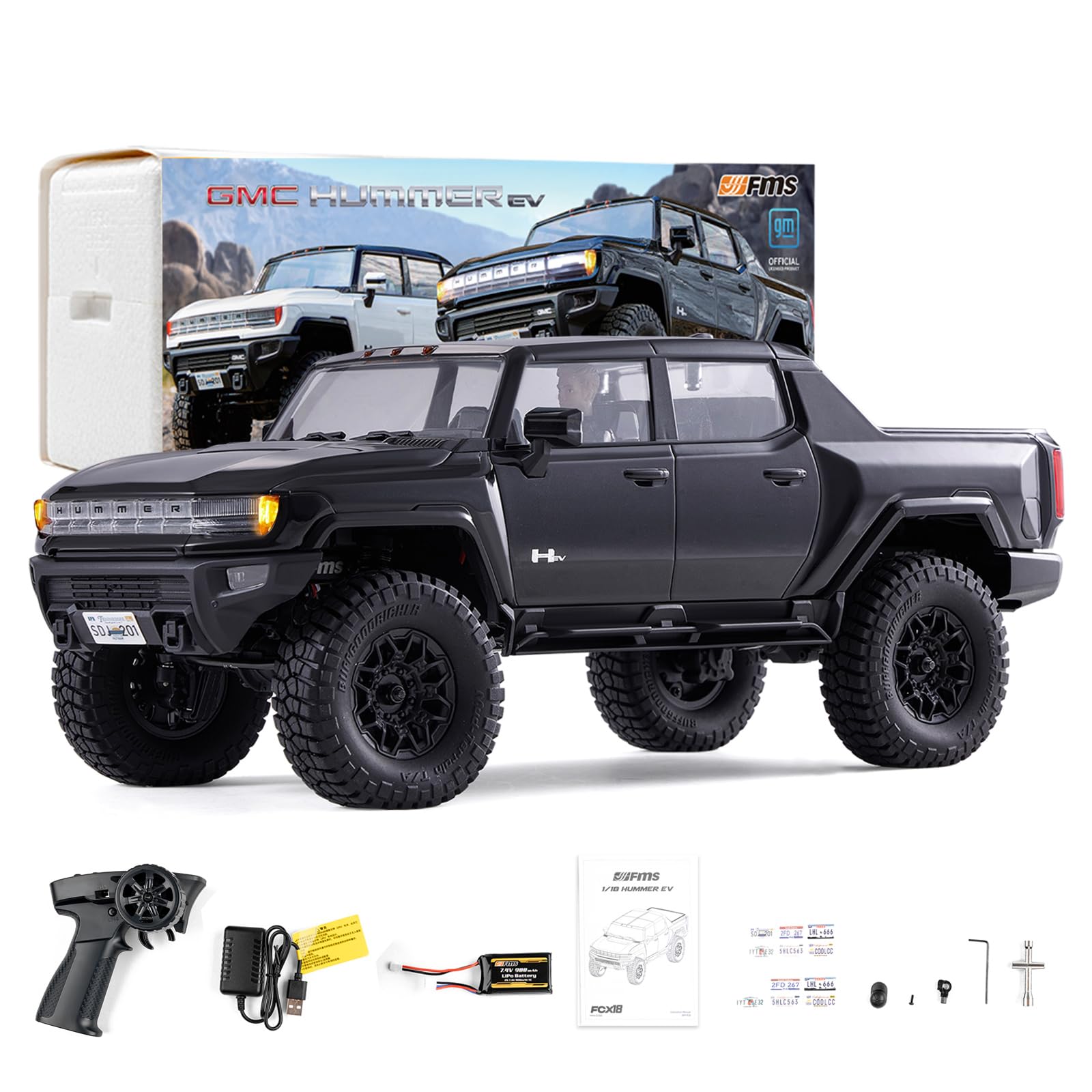 Amazon.com: EAZYRC FMS FCX18 1/18 GMC Hummer EV RC Truck Black with ...