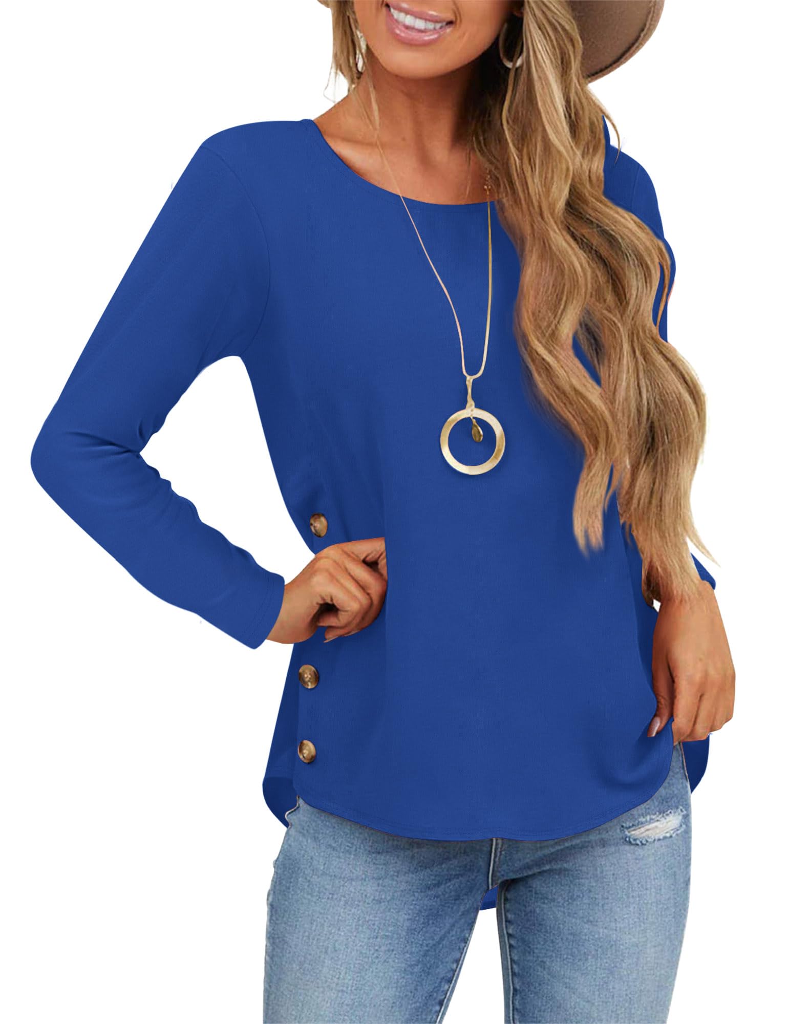 TICTICMIMI Womens Fall Tops 3/4 Sleeve Long Sleeve Shirts Casual Crew ...