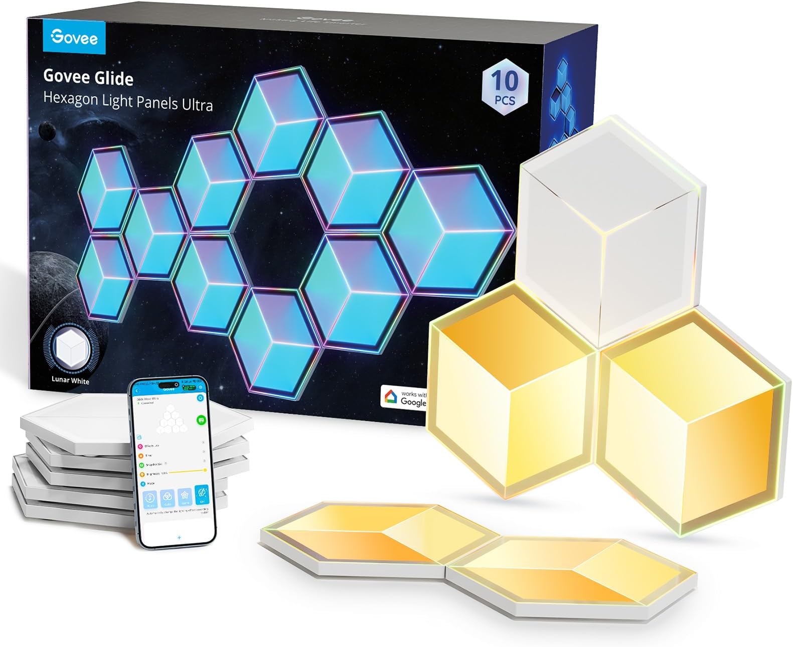 Govee Glide Hexagon Light Panels Ultra, 3D Wall Lights with DIY, RGBIC ...