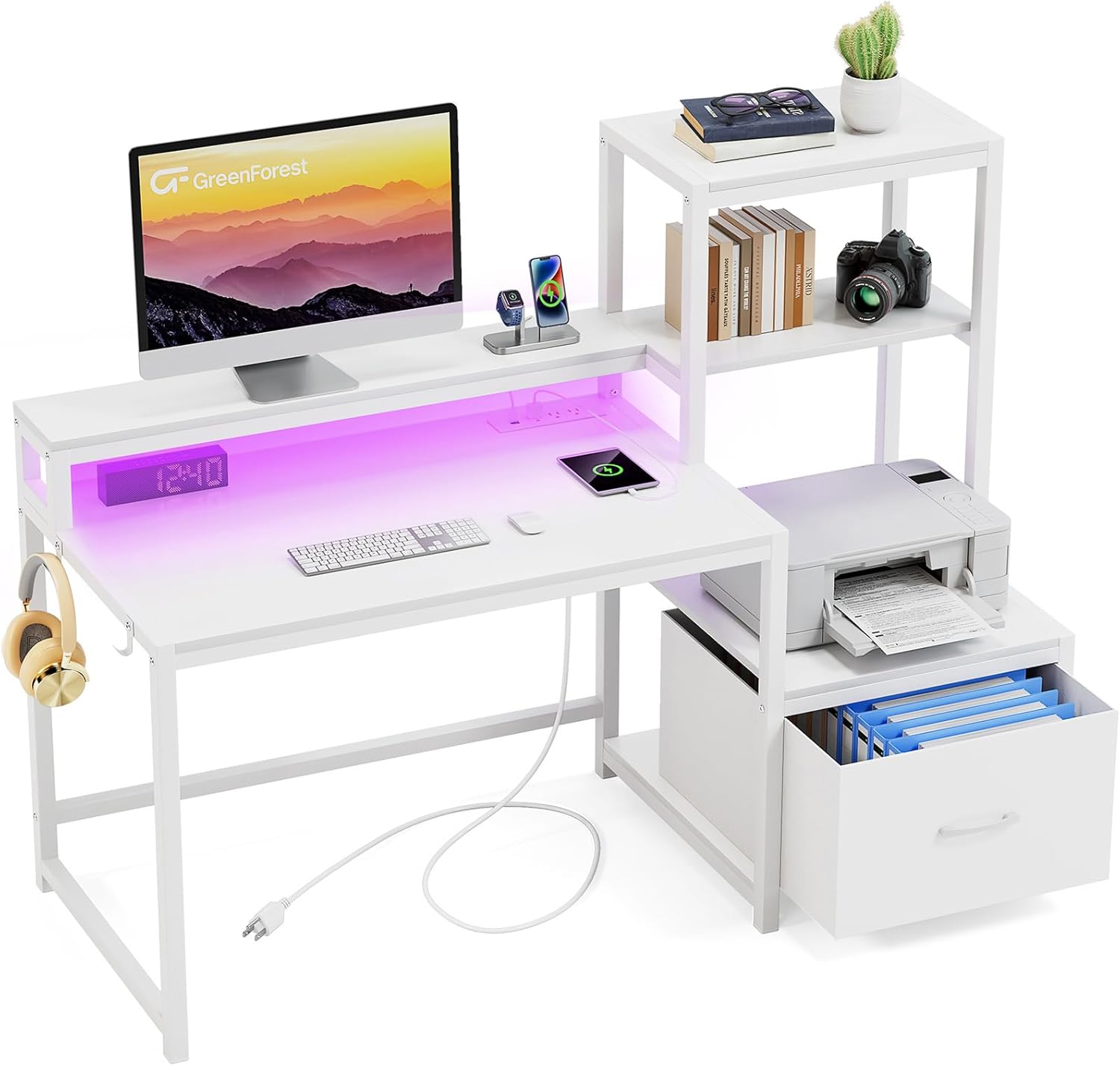 Amazon.com: GreenForest Computer Desk with Drawers and Monitor Stand ...