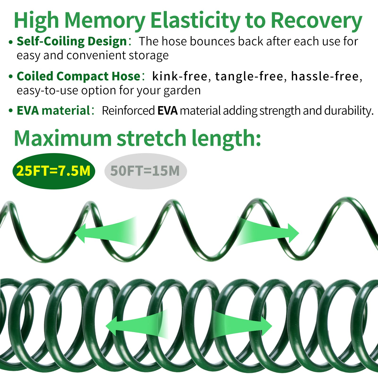Snapklik.com : Yereen Coil Garden Hose 25FT, EVA Recoil Garden Hose ...