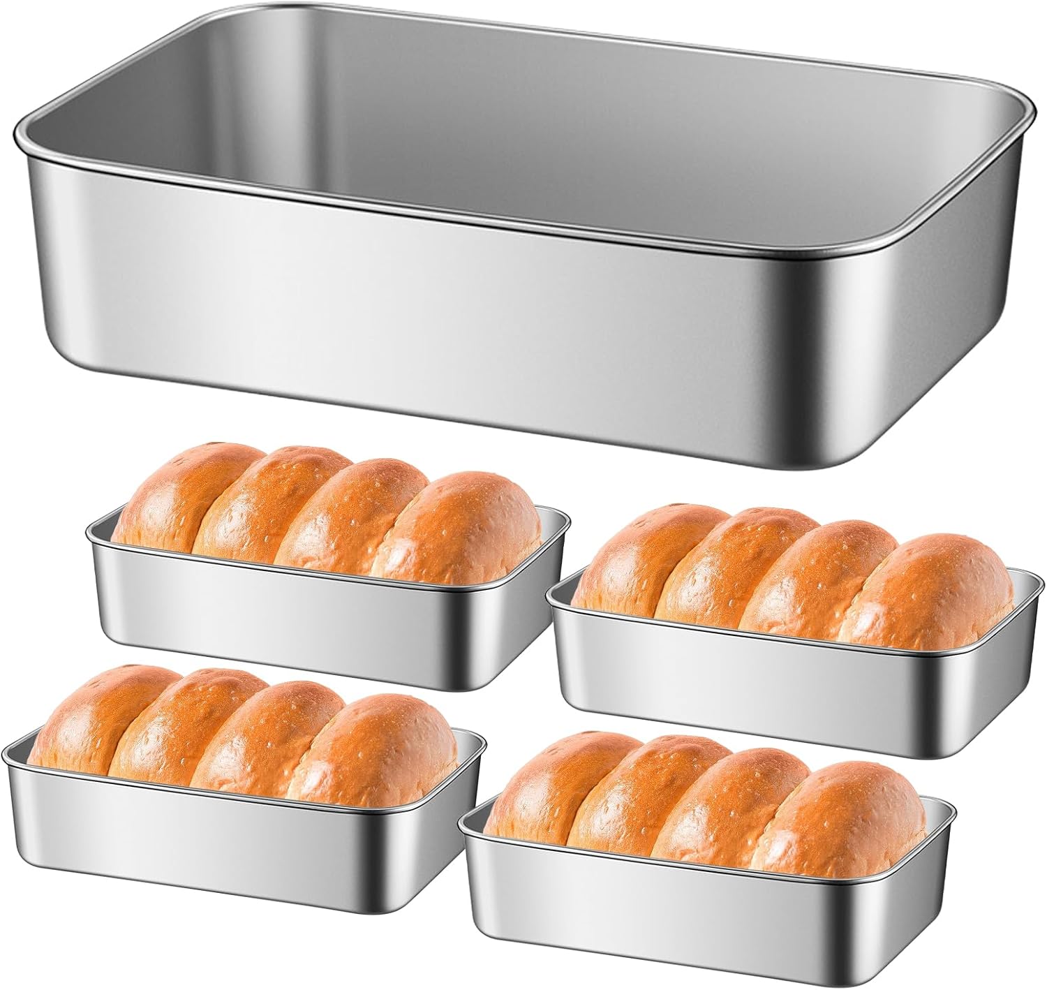 5 Pieces Loaf Tin, Stainless Steel Loaf Tin, Bread Baking Moulds, Toast Bread Baking Mould, Non ...
