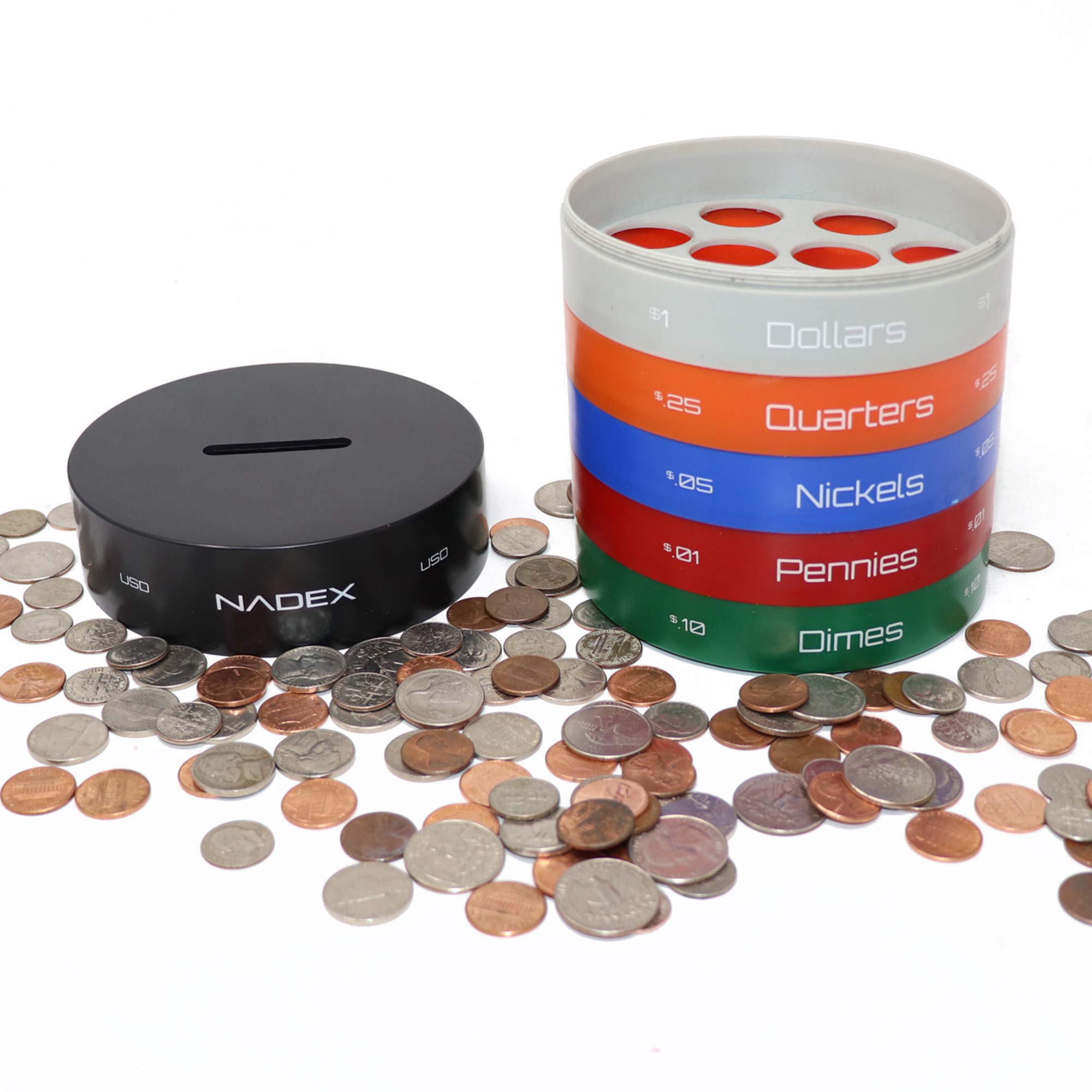 Nadex Twist & Shake Coin Sorting Jar | All in One Coin Sorter Tray and ...