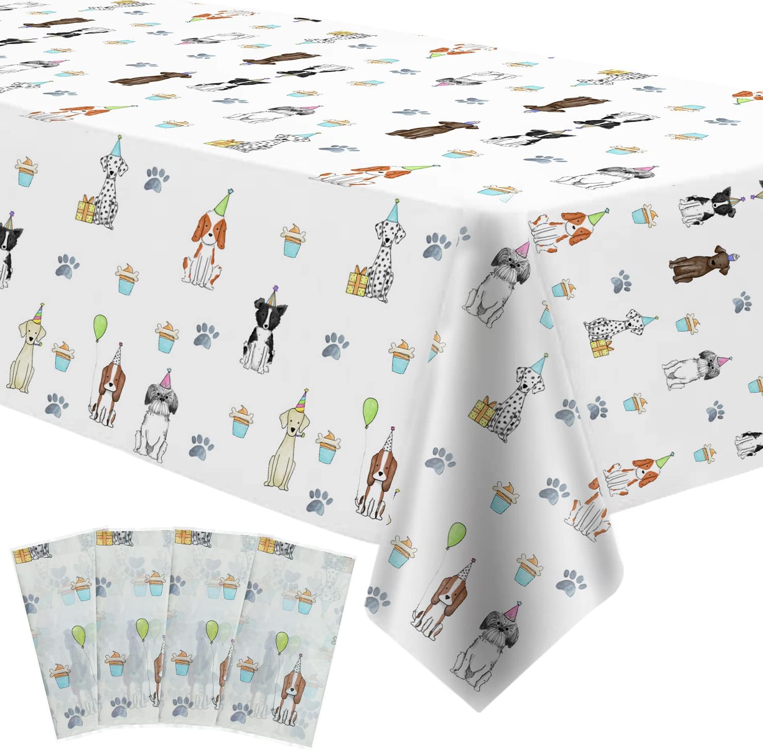 Amazon.com: BLUE PANDA 3 Pack Puppy Dog Themed Party Tablecloth (54 x ...