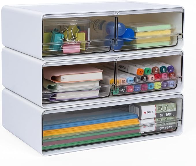 3PCS Desk Organiser Caddy, Stackable Office Drawer Organizers Plastic ...