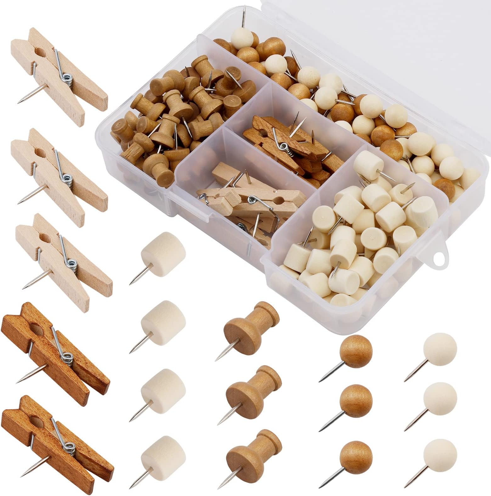 Amazon.com: 114 Pcs Wood Push Pins Decorative Thumb Tacks with 200Pcs ...