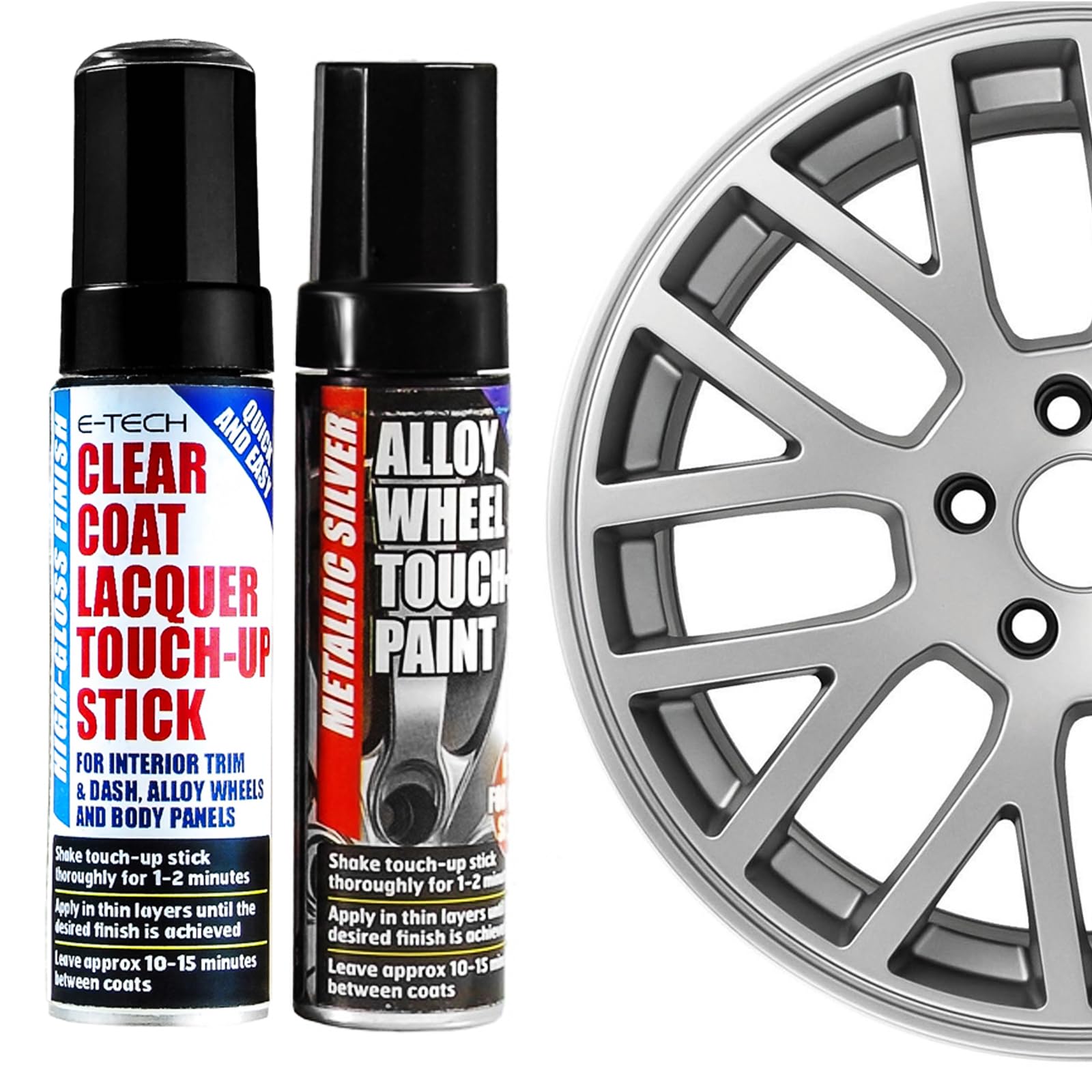 E-TECH Alloy Wheel Touch Up Twin Pack - 1 x Metallic Silver and 1 x ...