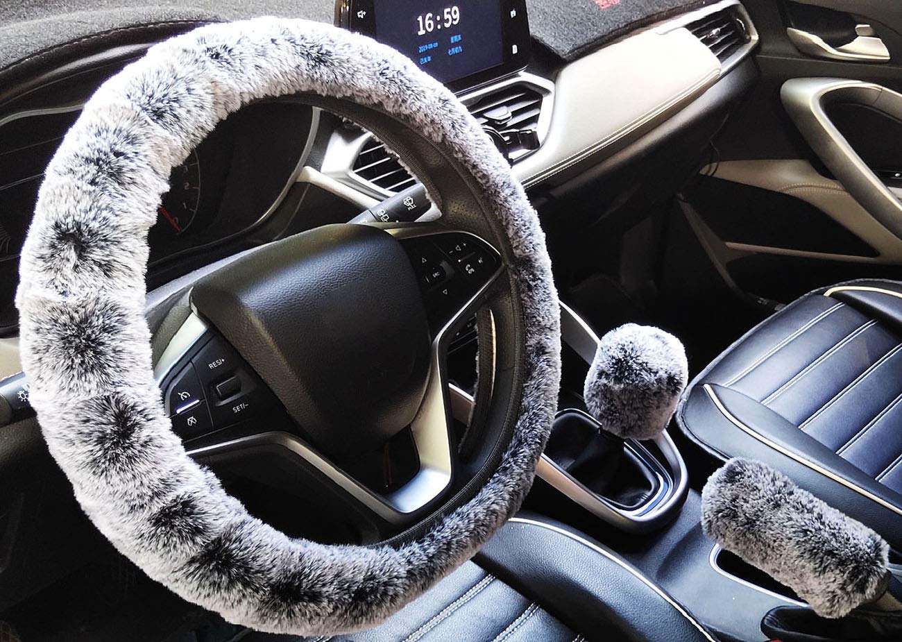 Amazon.com: ixiton 3Pcs/Set Fashion Faux Wool Fur Furry Steering Wheel ...